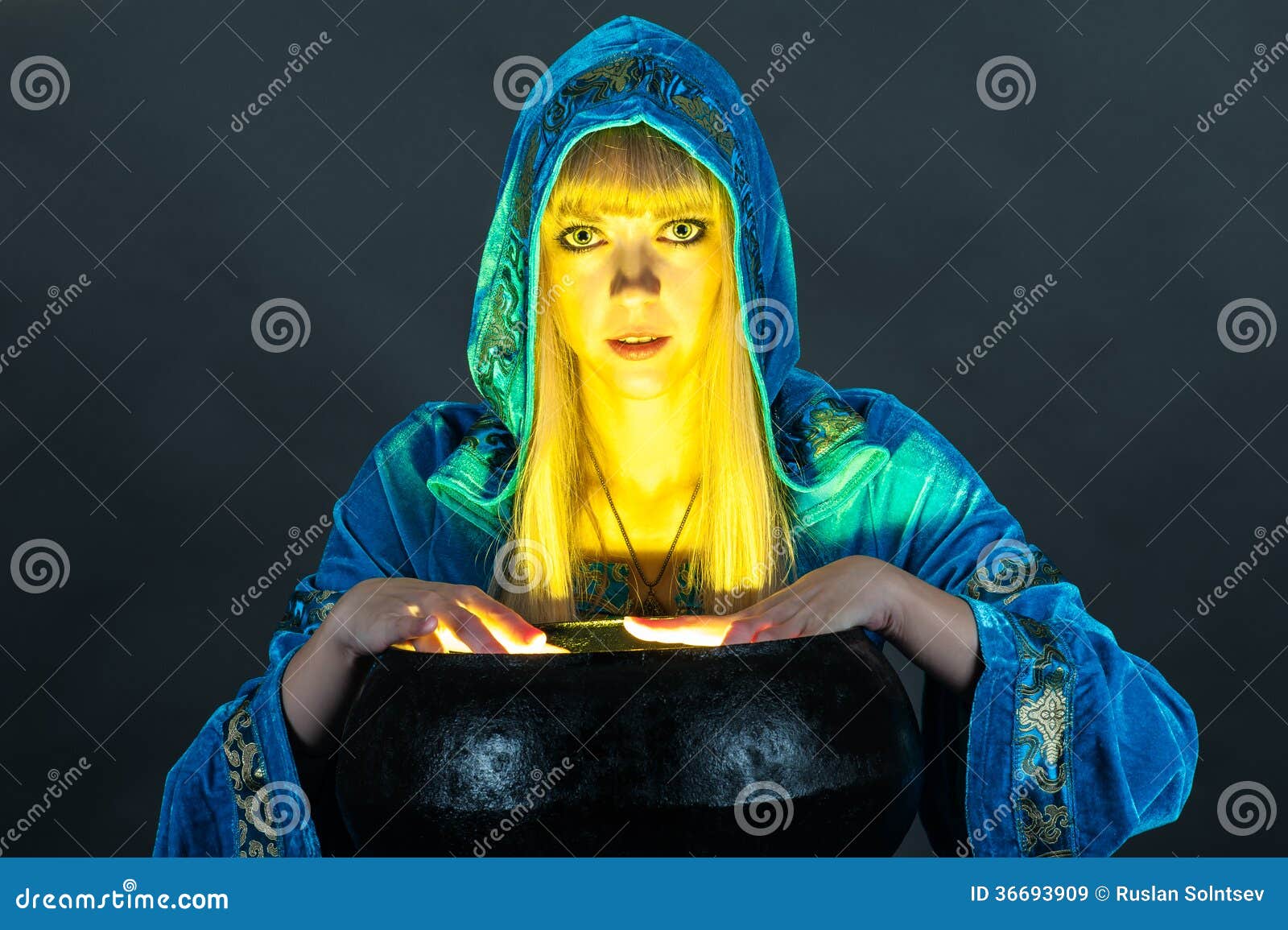 Witch with cauldron stock image. Image of cauldron, robed - 36693909