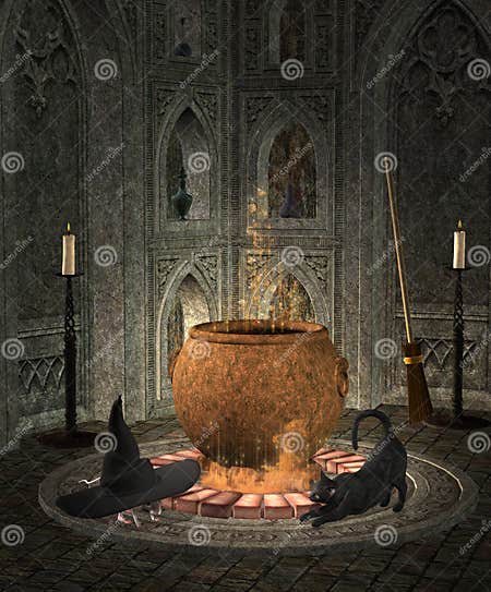 Witch cauldron s room stock illustration. Illustration of interior ...