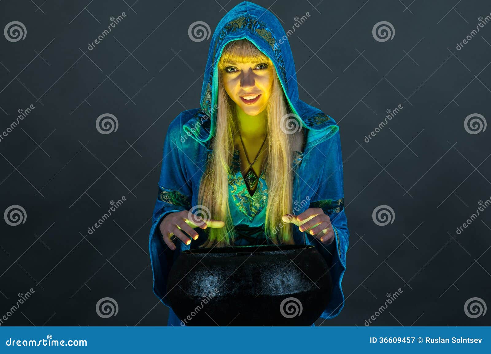 Witch with cauldron stock image. Image of amulet, attractive - 36609457