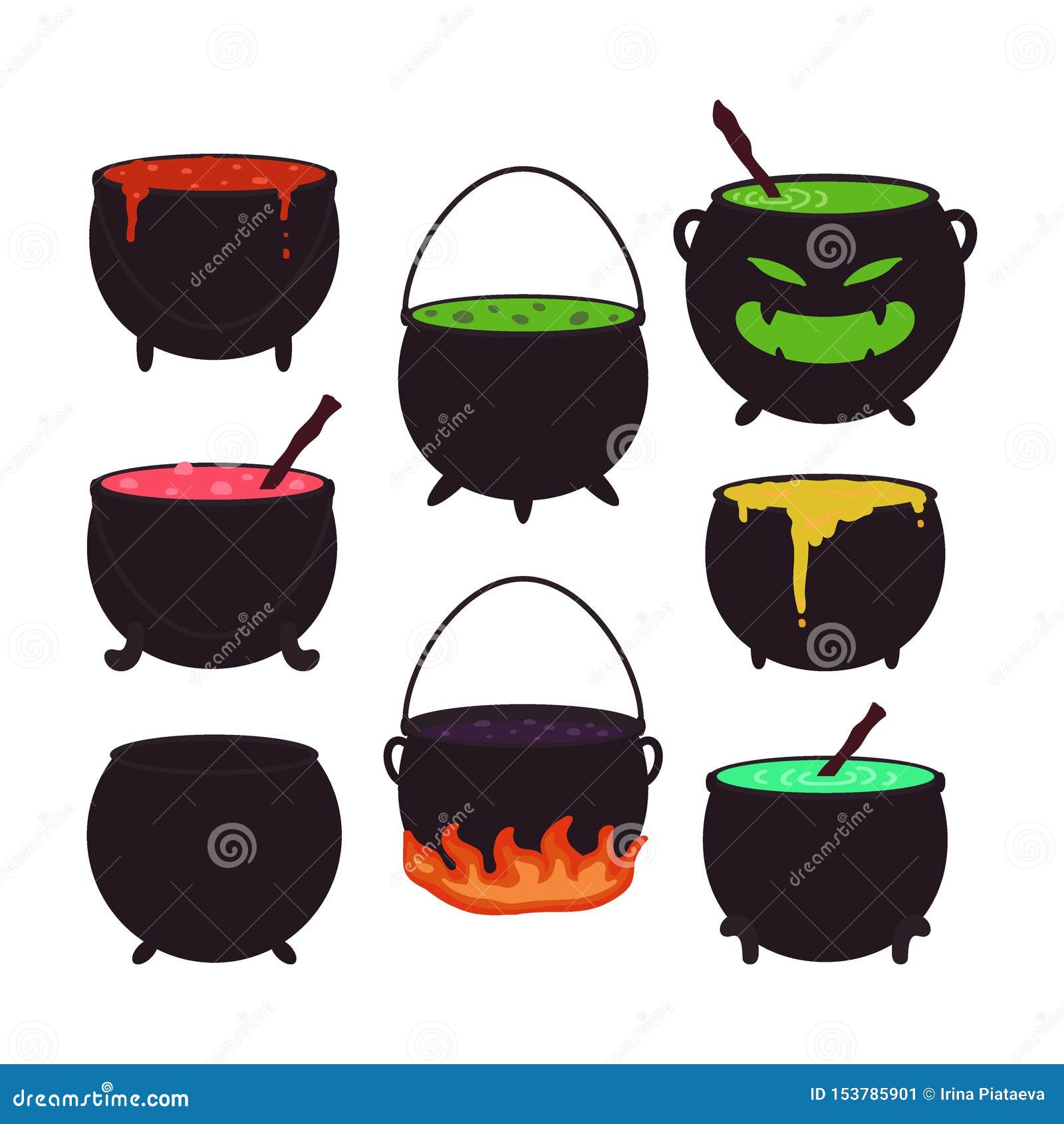 Witch Cauldrons Collection Isolated On White Background. Vector ...