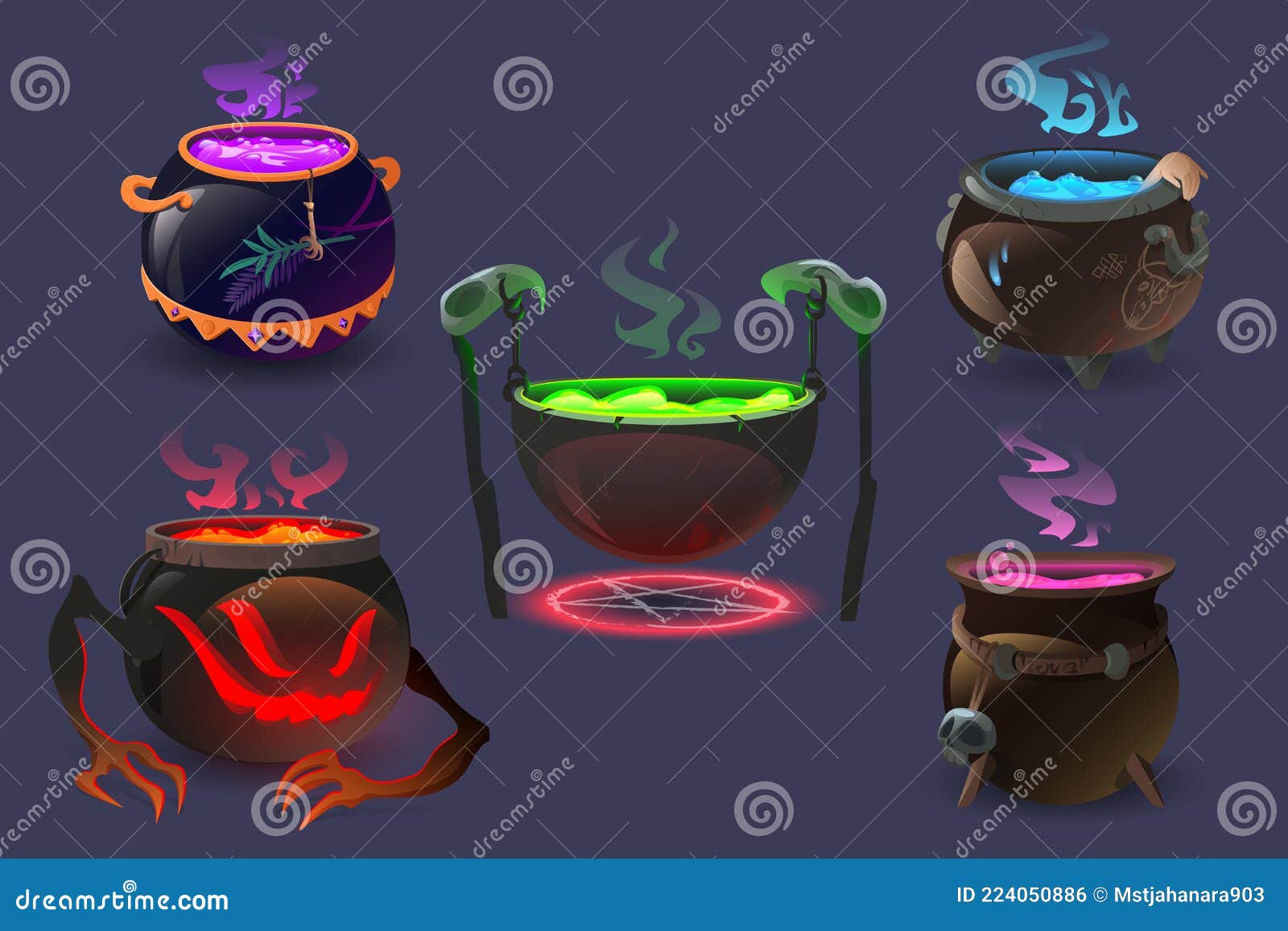 Witch Cauldrons with Magic Potions and Elixir Stock Vector ...