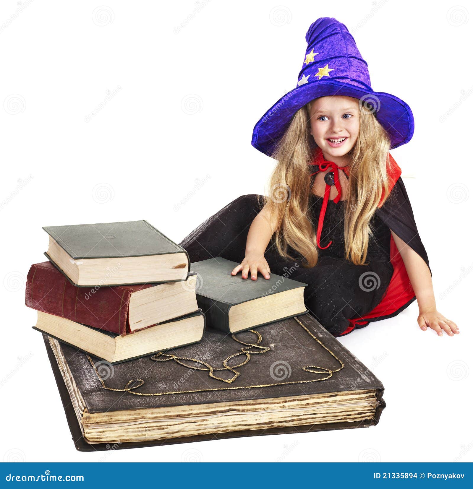 Witch Child with Stack Book. Stock Photo - Image of face, white: 21335894