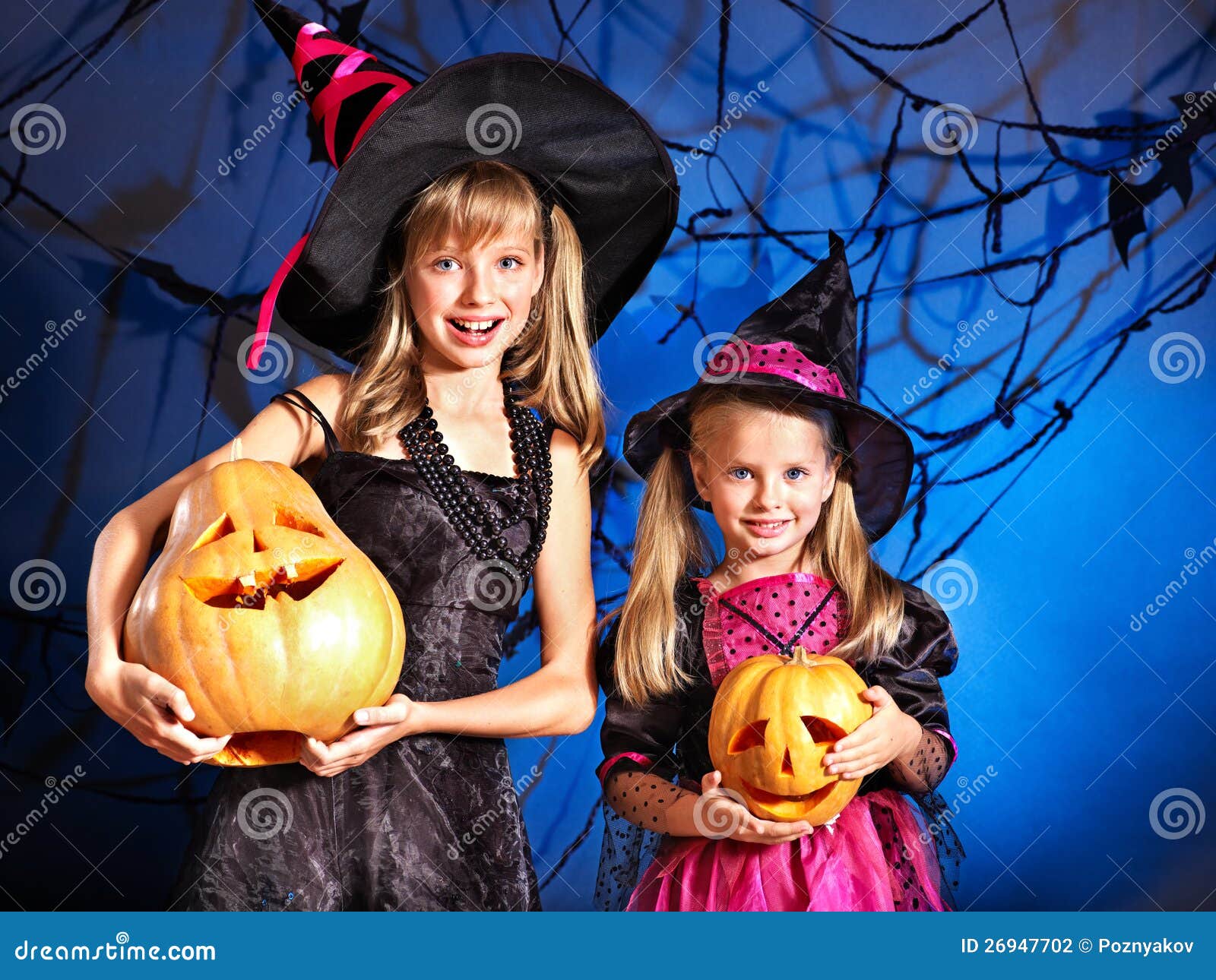 Witch Children at Halloween Party. Stock Photo - Image of lantern ...