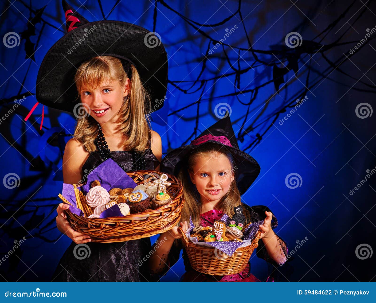 Witch Children at Halloween Party Stock Photo - Image of young, candle ...