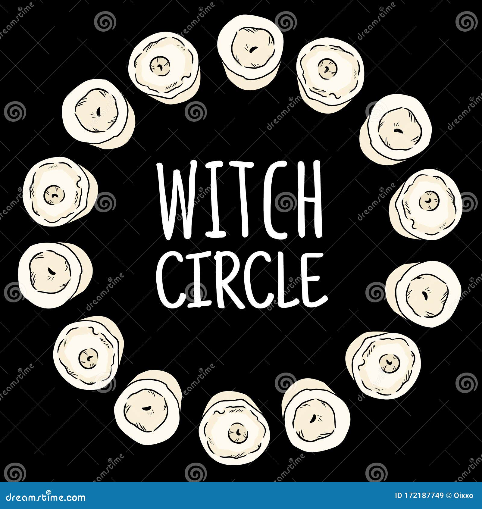 Witch Circle Boho Candles Doodles in a Wreath Composition. Vector ...