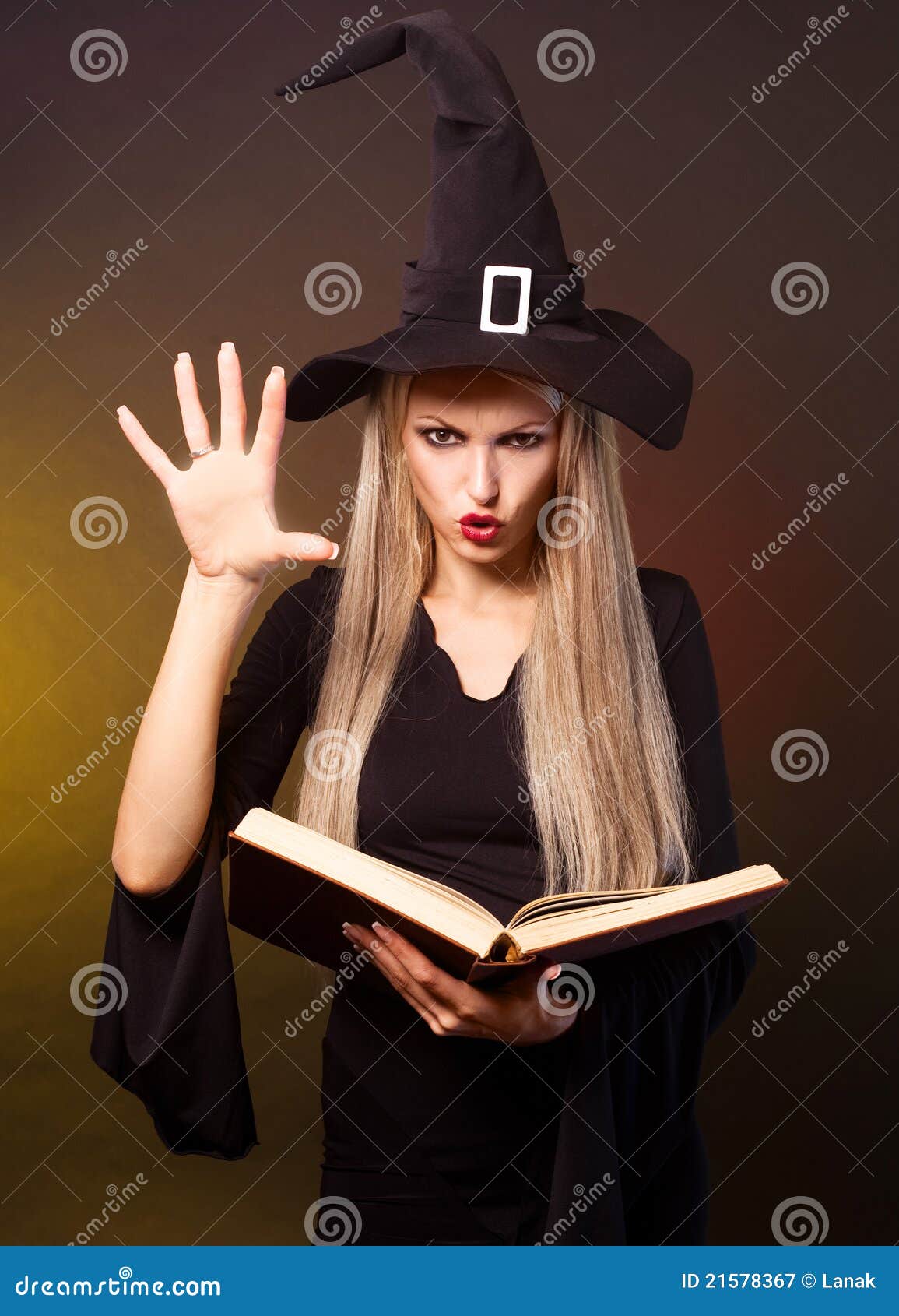 Witch Conjuring, Putting Magic Spell And Cooking Potion In Pot With ...