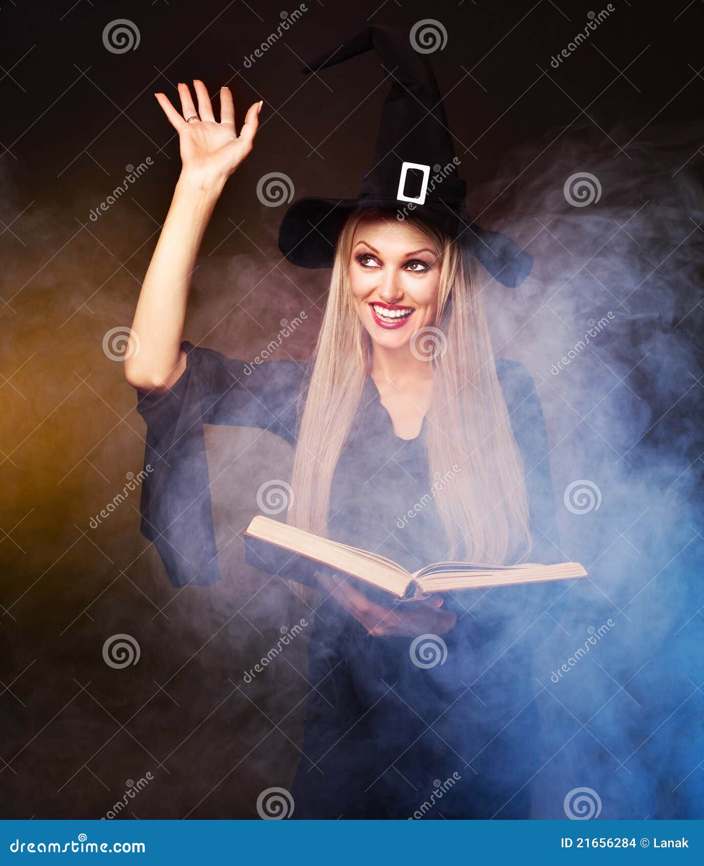 Witch Conjuring, Putting Magic Spell And Cooking Potion In Pot With ...