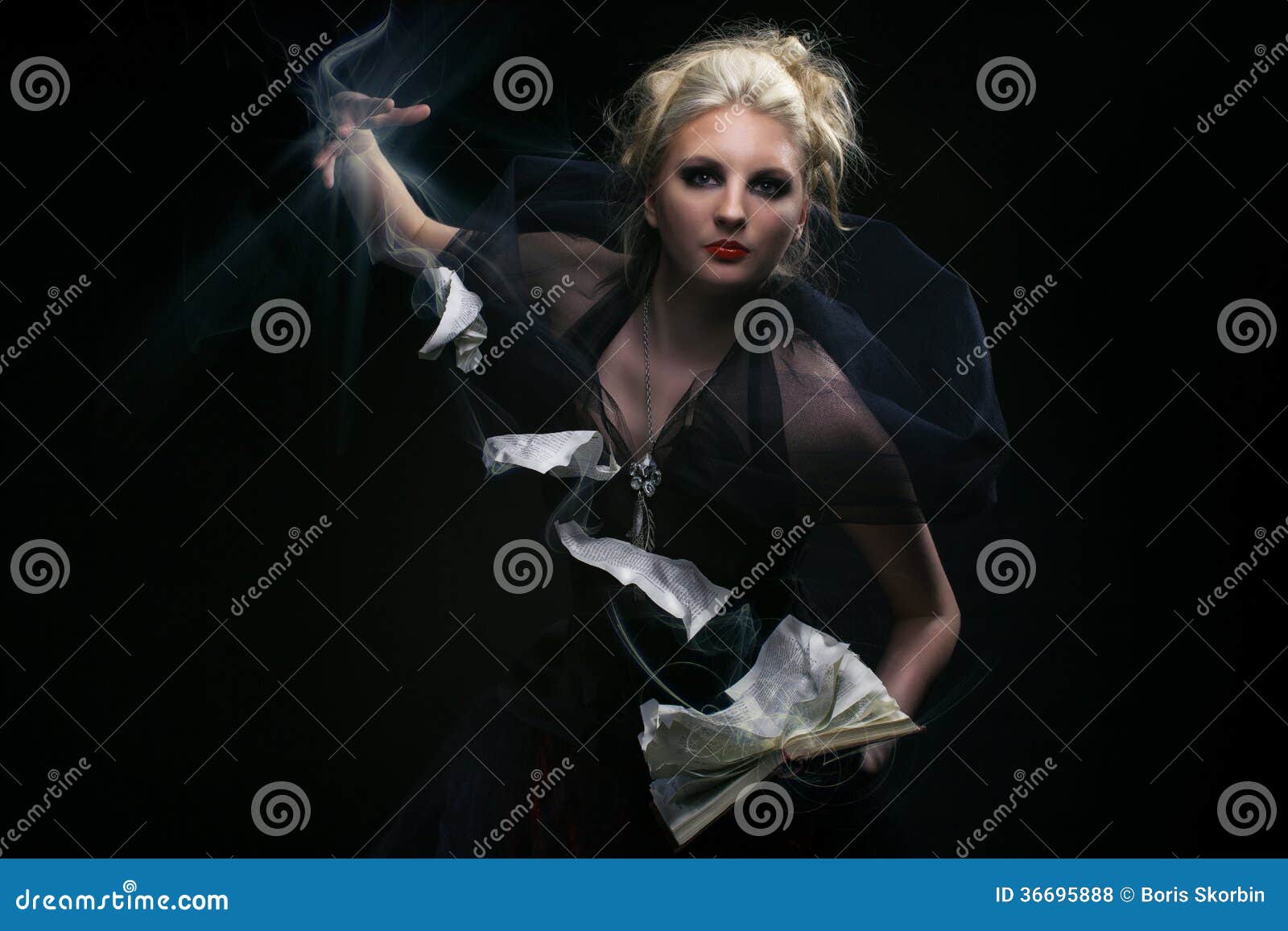 Witch Conjuring, Putting Magic Spell And Cooking Potion In Pot With ...