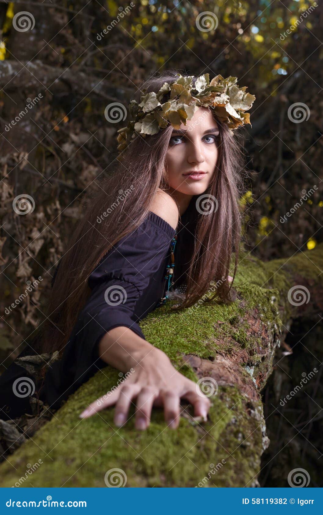Witch in dark forest stock photo. Image of long, magic - 58119382