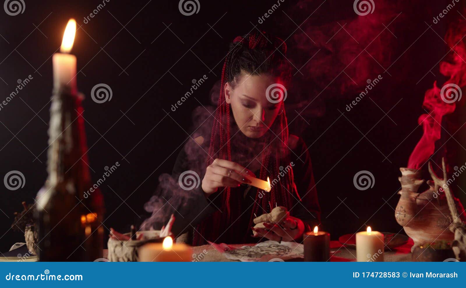 Witch Dripping Wax on Voodoo Doll in Smoke Stock Video - Video of ...