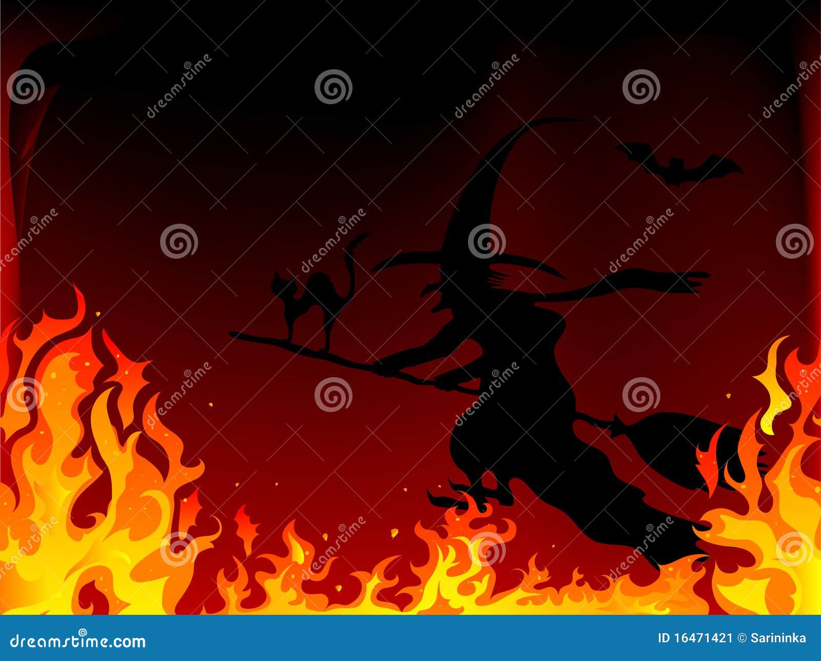 Witch in fire stock vector. Illustration of broom, abstract - 16471421