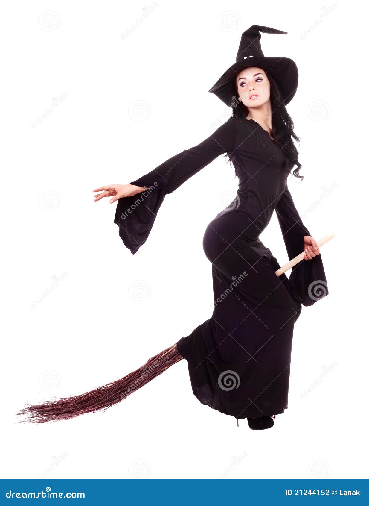 Witch flying on a broom stock photo. Image of brunette - 21244152