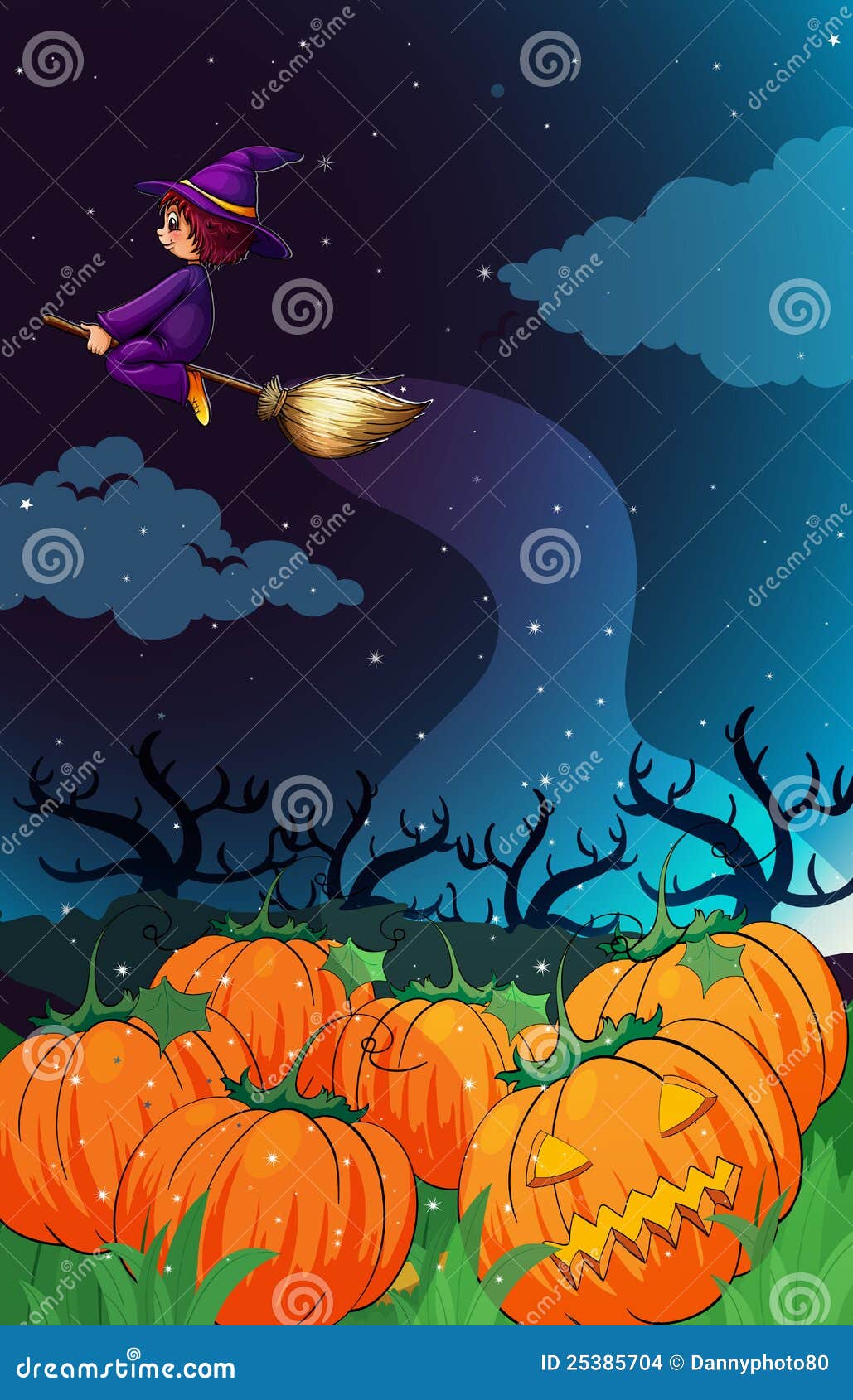 Witch flying on broom stock illustration. Illustration of colorful ...