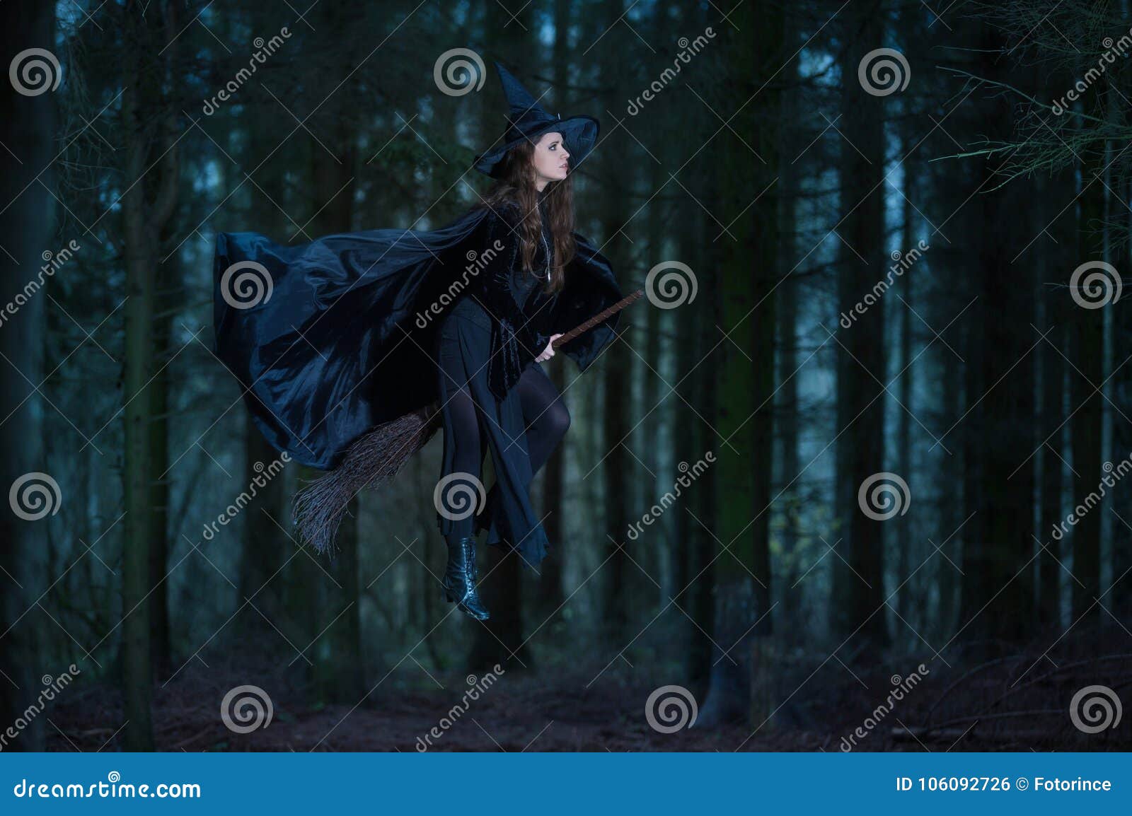Witch flying on a broom stock photo. Image of dress - 106092726