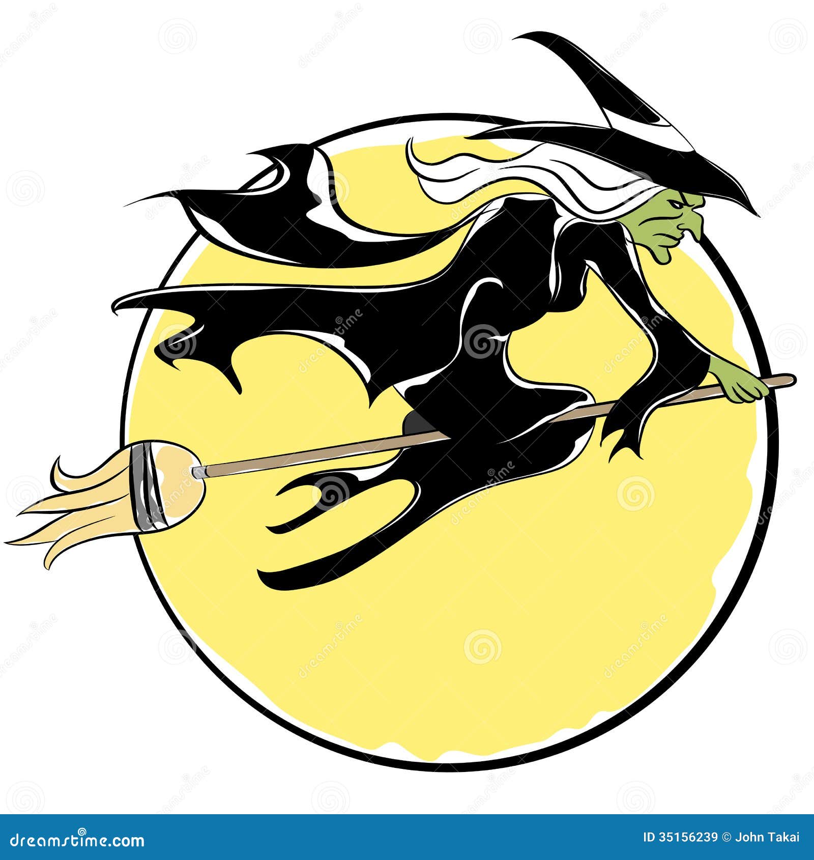 Witch Flying on Broom stock vector. Illustration of element - 35156239
