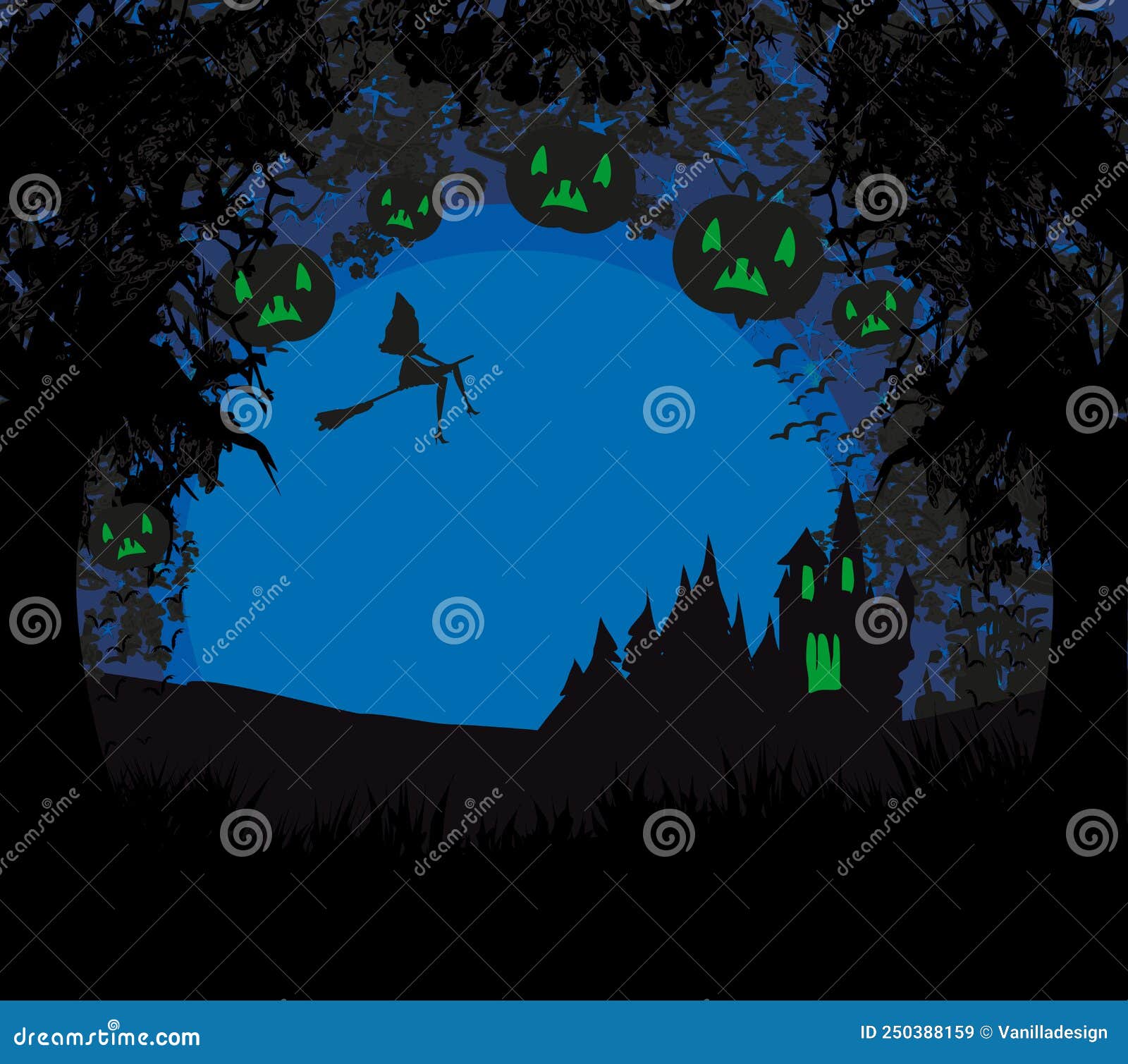 Witch Flying on a Broom in Moonlight Stock Vector - Illustration of ...