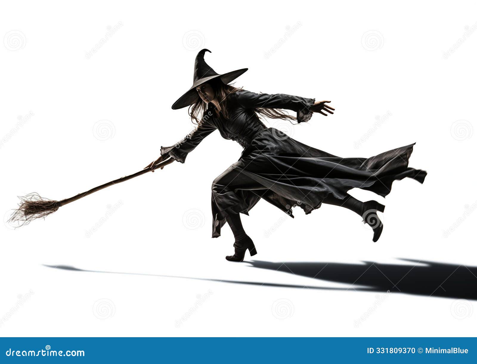 Witch Flying on Broomstick in Dark Costume Stock Illustration ...