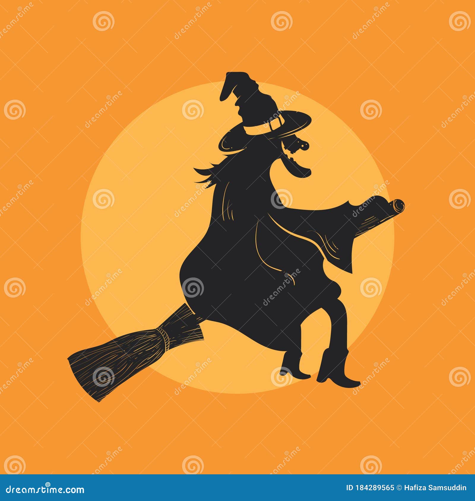 Witch Flying on a Broomstick. Vector Illustration Decorative Background ...