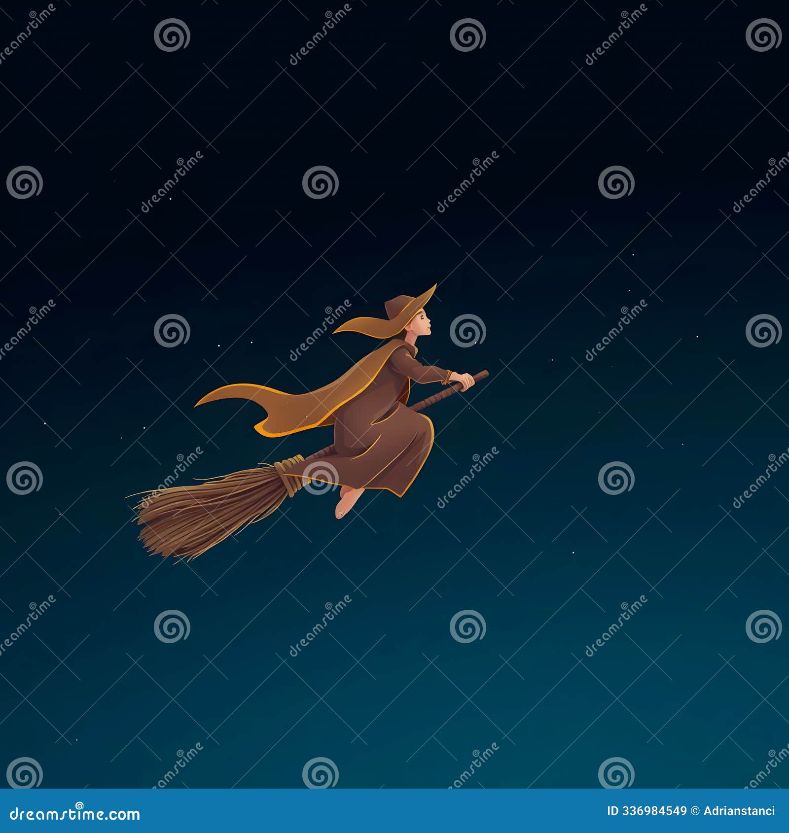 A Witch Flying on Her Broomstick Under a Starry Night Sky Stock Image ...
