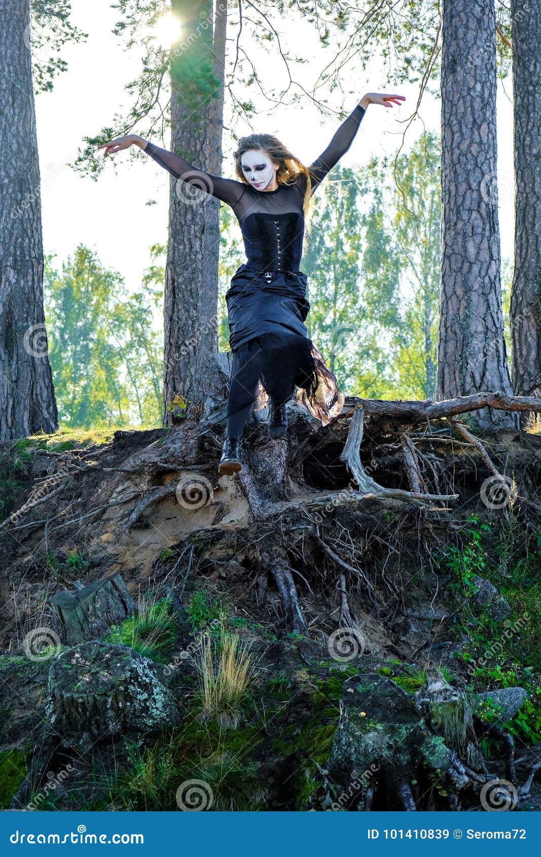 The Witch is Flying on Halloween Stock Image - Image of forest ...
