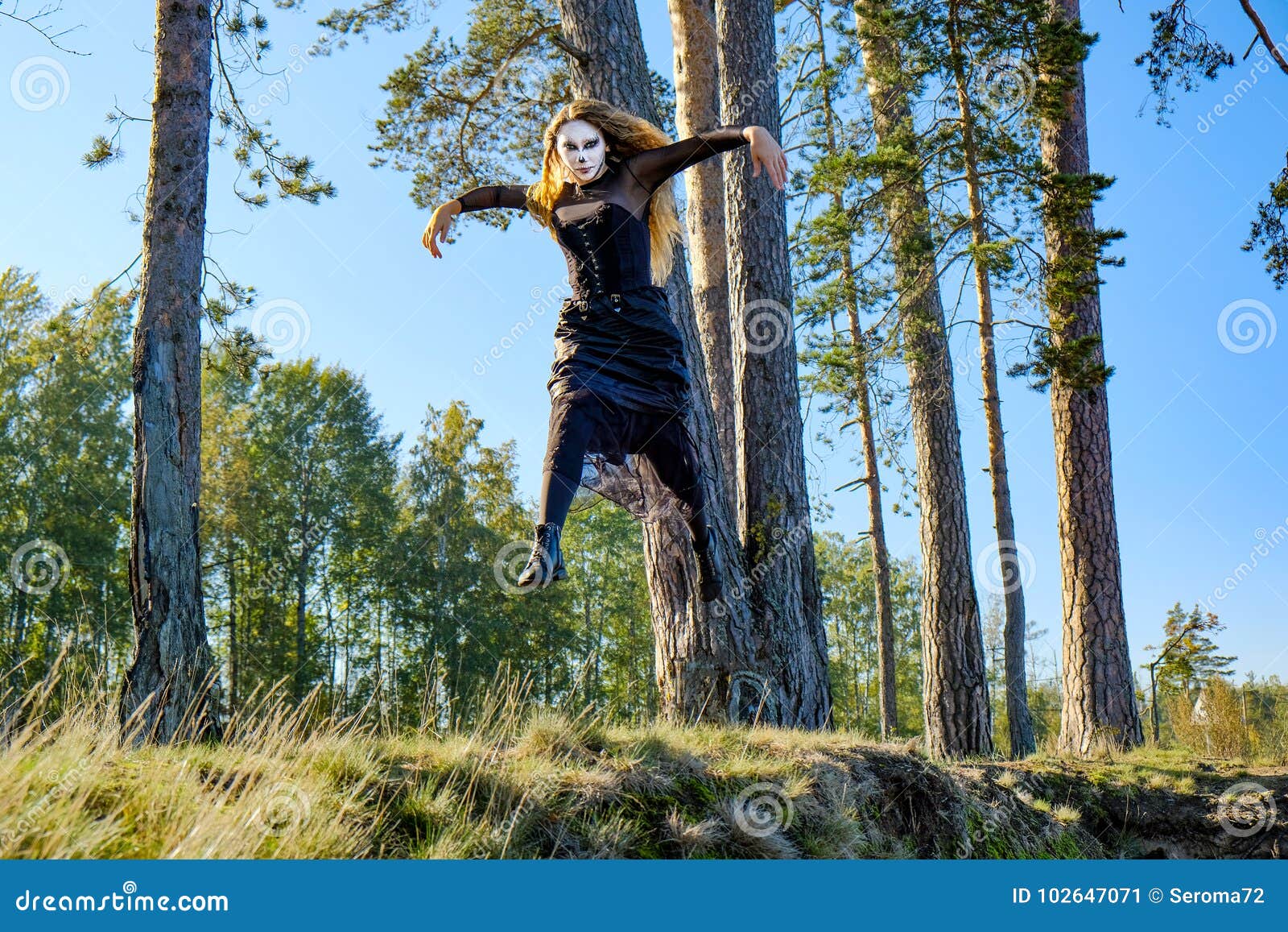 The Witch is Flying on Halloween Stock Image - Image of dark, beautiful ...