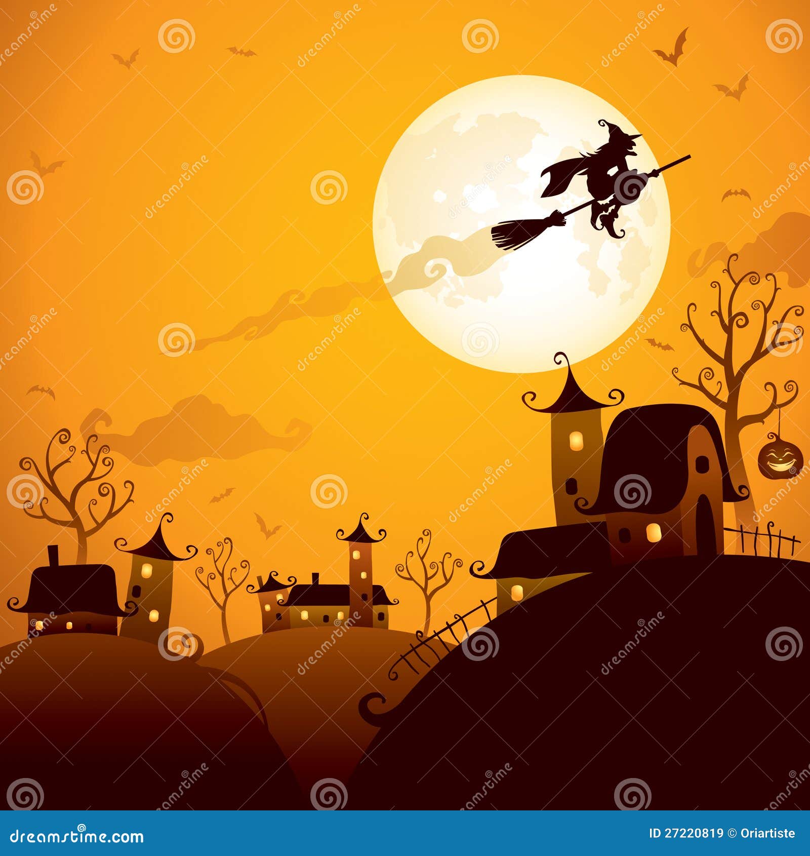 Witch flying over the moon stock vector. Illustration of moon - 27220819