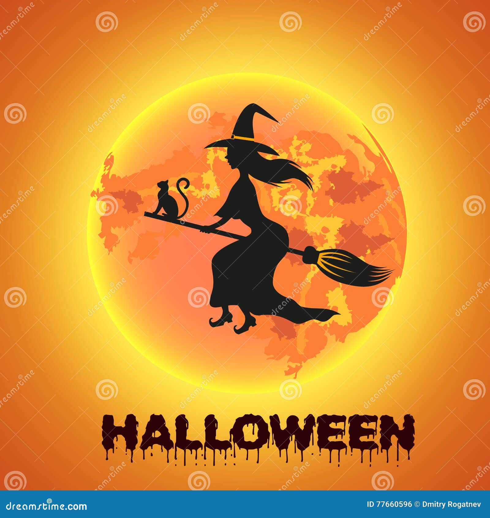 Witch flying over the moon stock vector. Illustration of night - 77660596