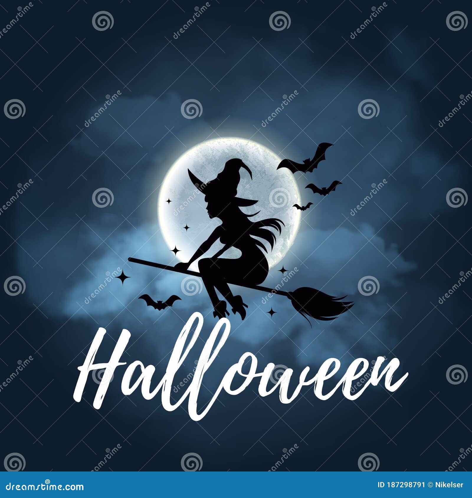 Witch Flying Over the Moon. Vector Illustration. EPS 10. Stock Vector ...