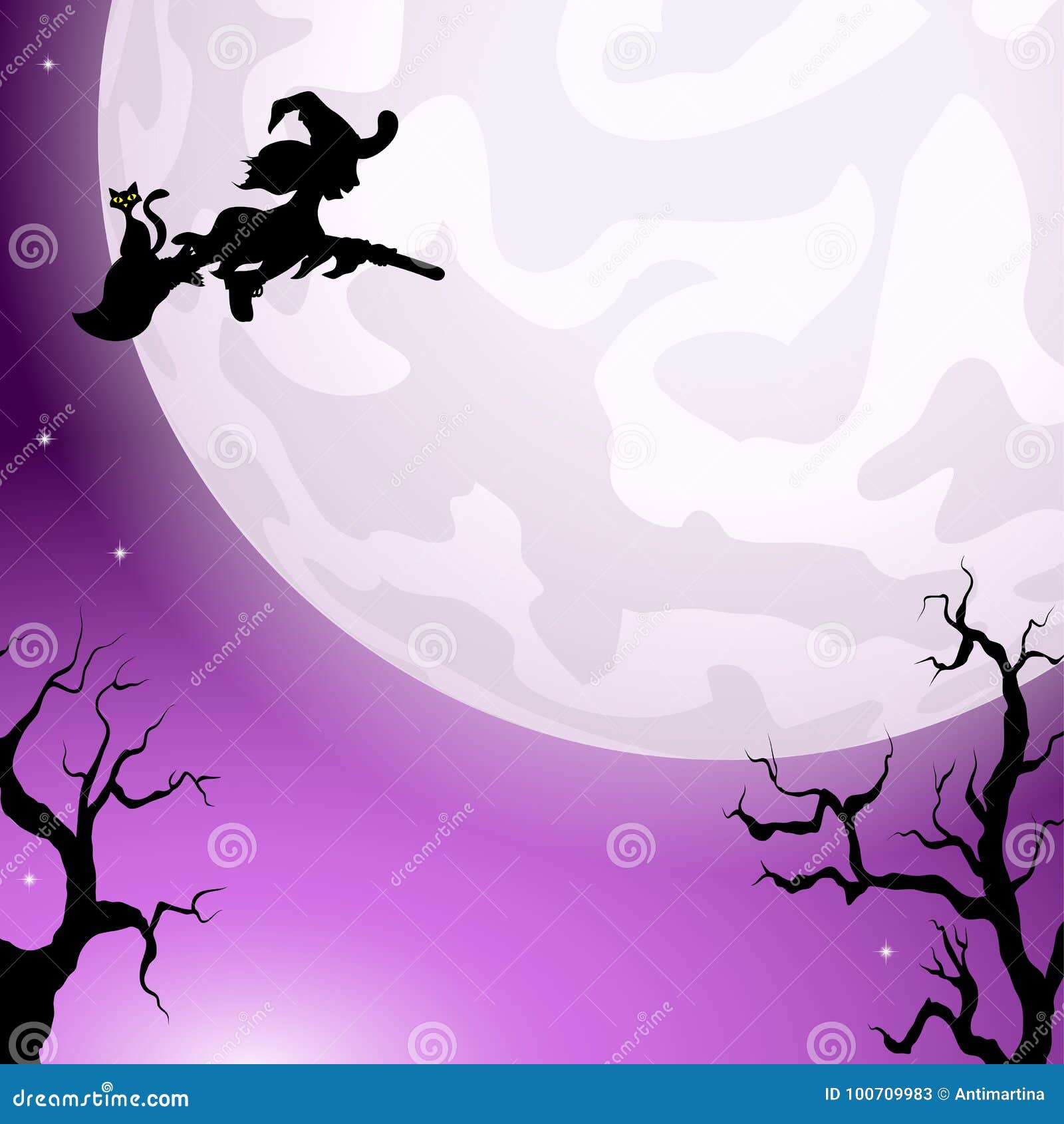 Witch flying over the moon stock vector. Illustration of graphic ...