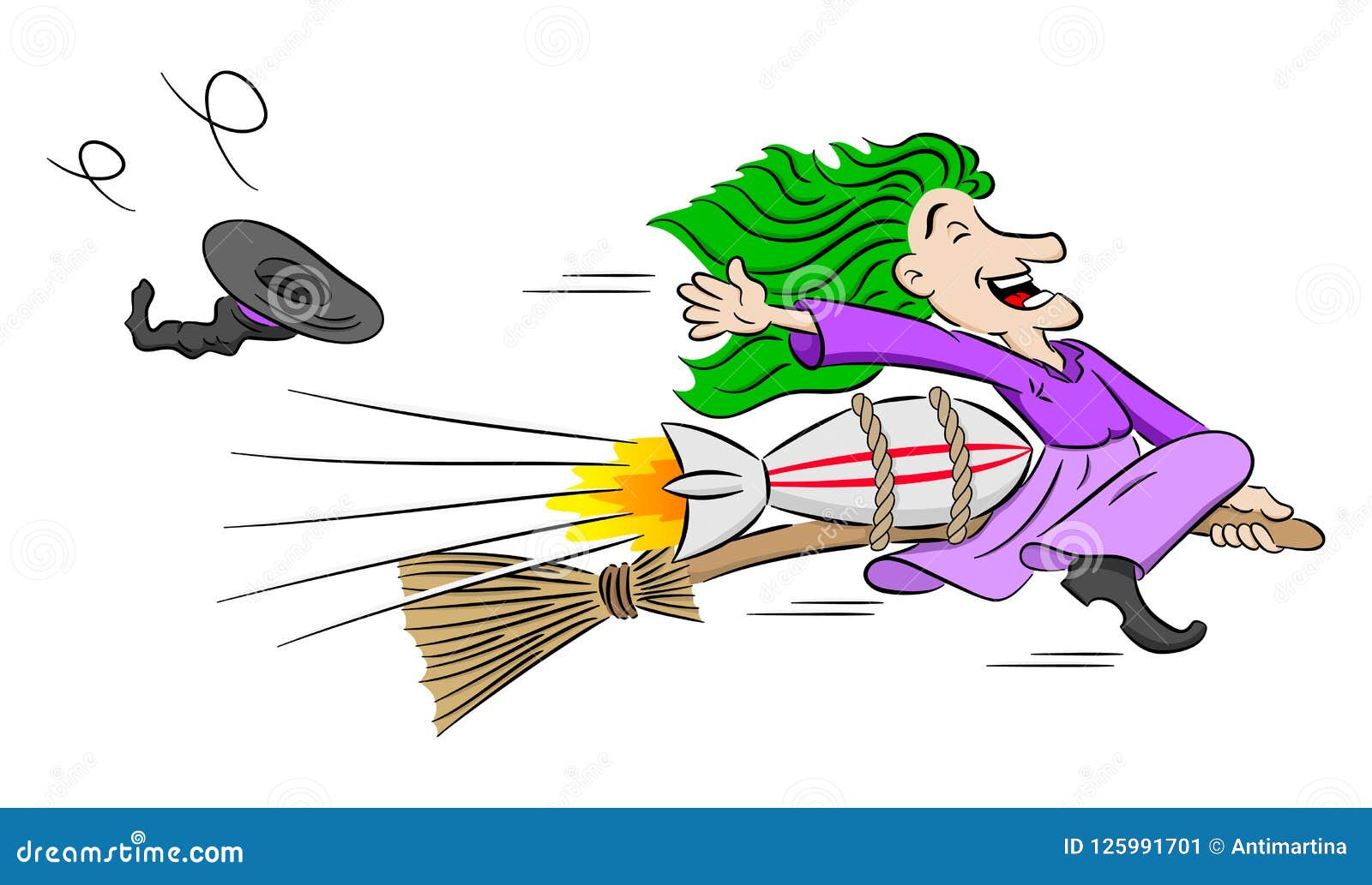 Witch Flying on a Rocket Powered Broom Stock Vector - Illustration of ...