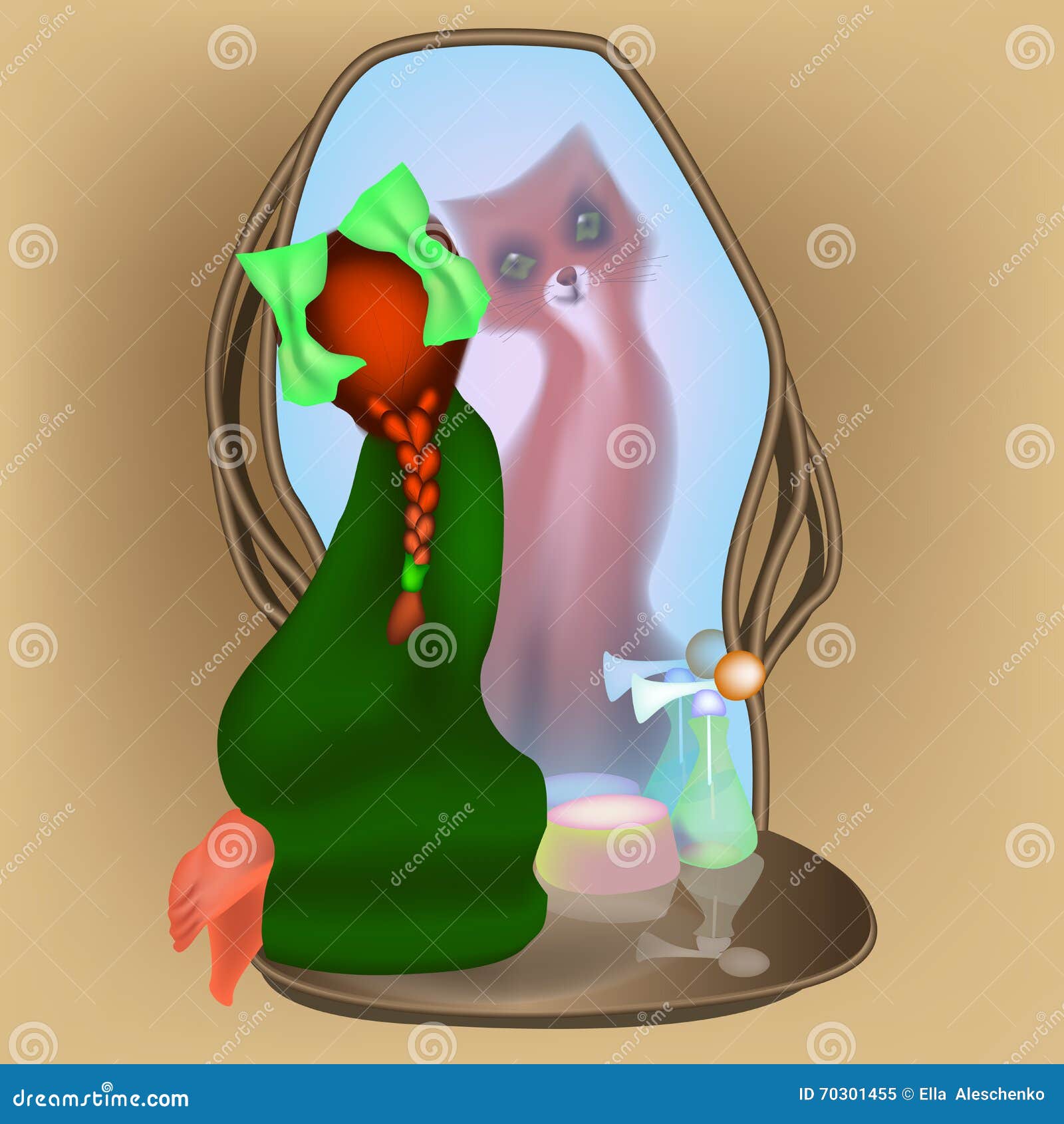 Witch, fox and the mirror stock vector. Illustration of effect - 70301455