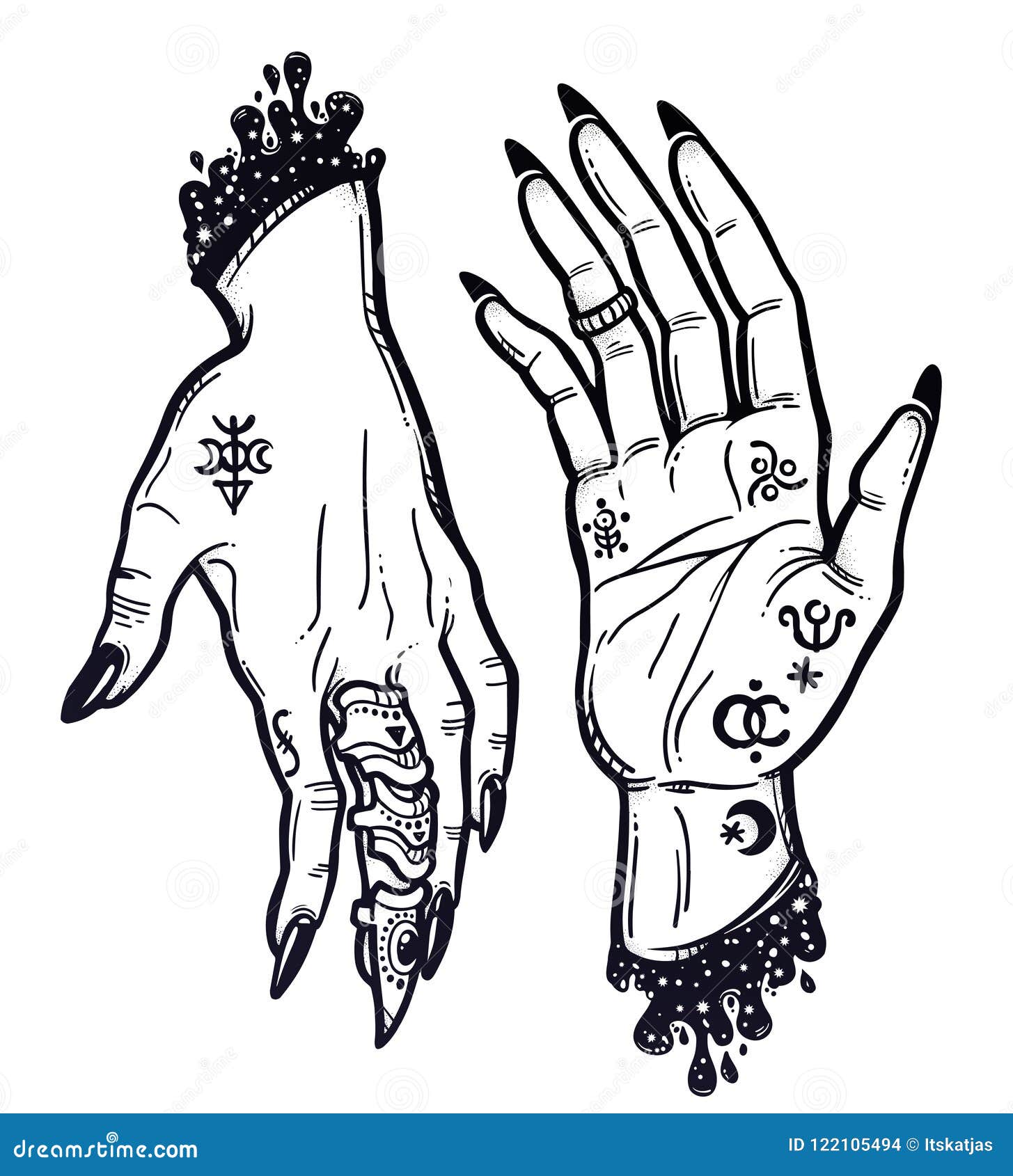 Witch And Satanic Symbols Set - Hand Drawn Elements Like Pentagram And ...