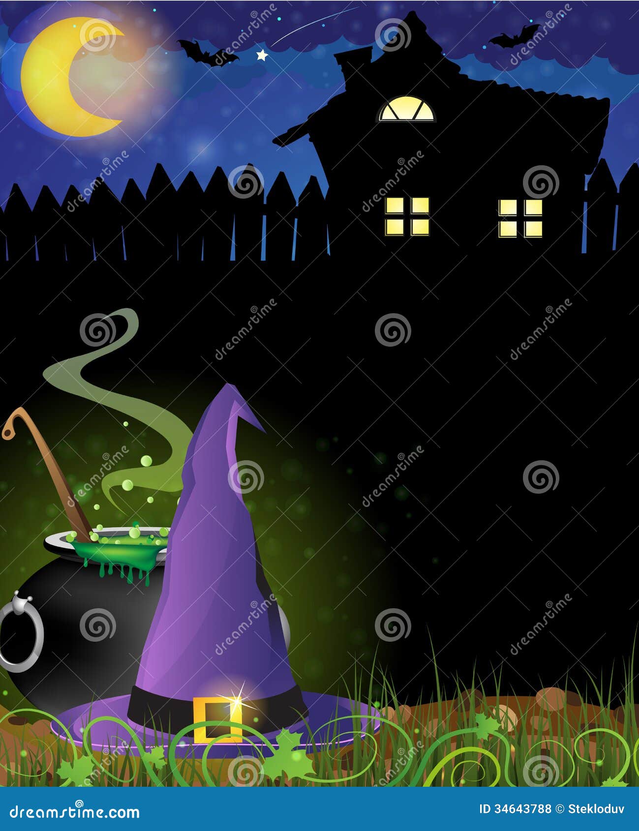Witch Hat, Cauldron and Haunted House Stock Vector - Illustration of ...