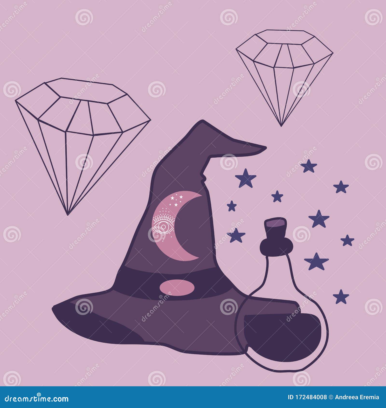 Witch Hat, Potion and Diamonds, Vector Illustration Stock Vector ...