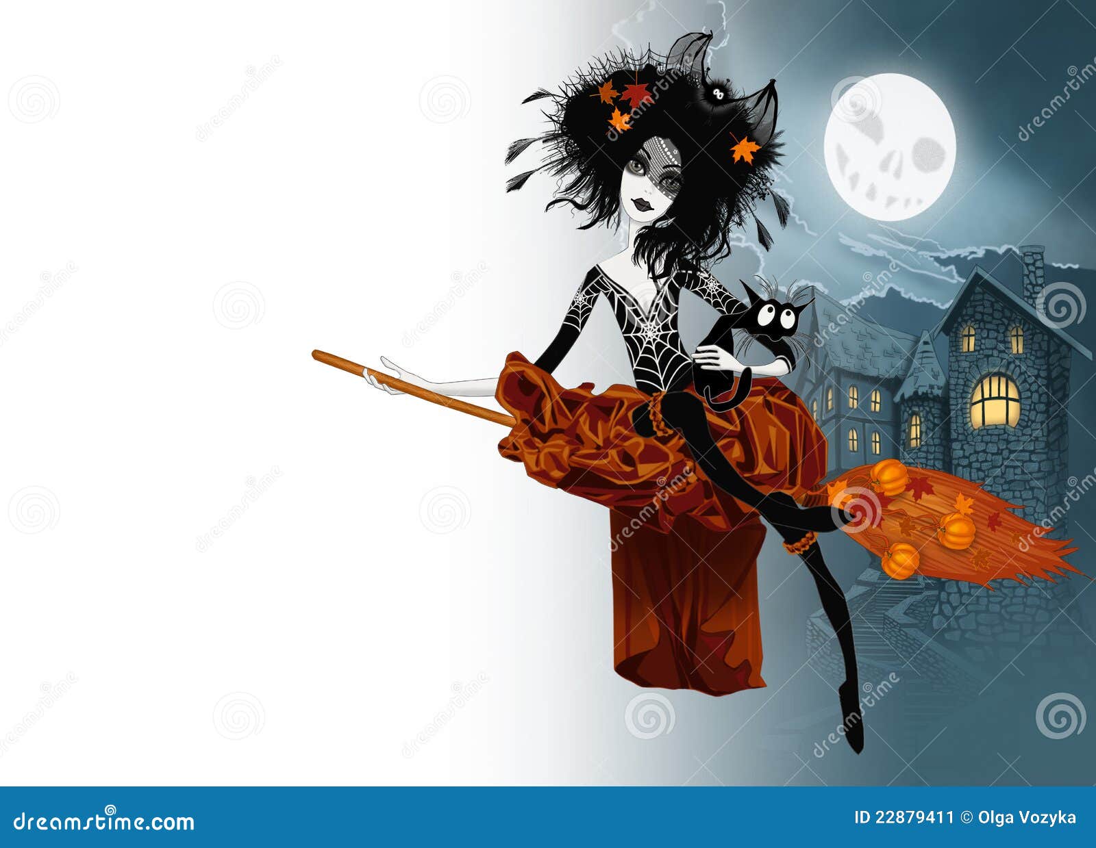Witch on her broom stock illustration. Illustration of monster - 22879411