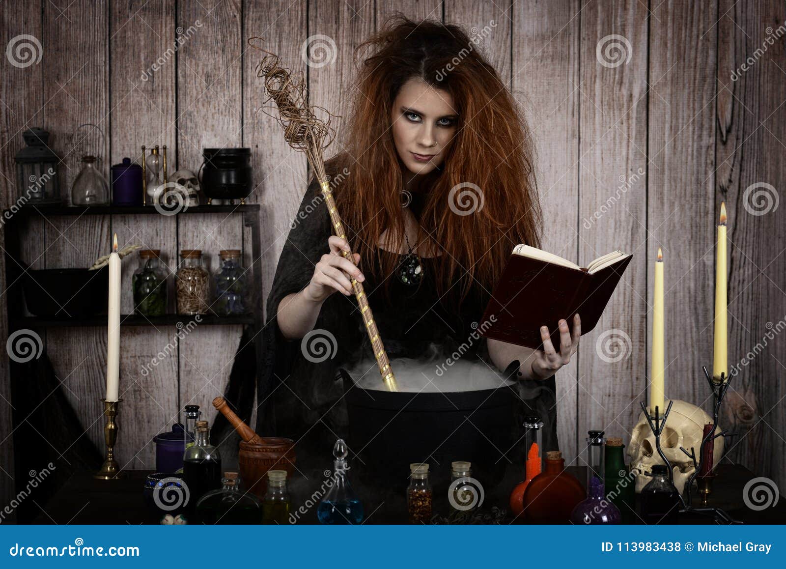 Witch in Her Cottage Making a Magic Potion Stock Photo - Image of fairy ...