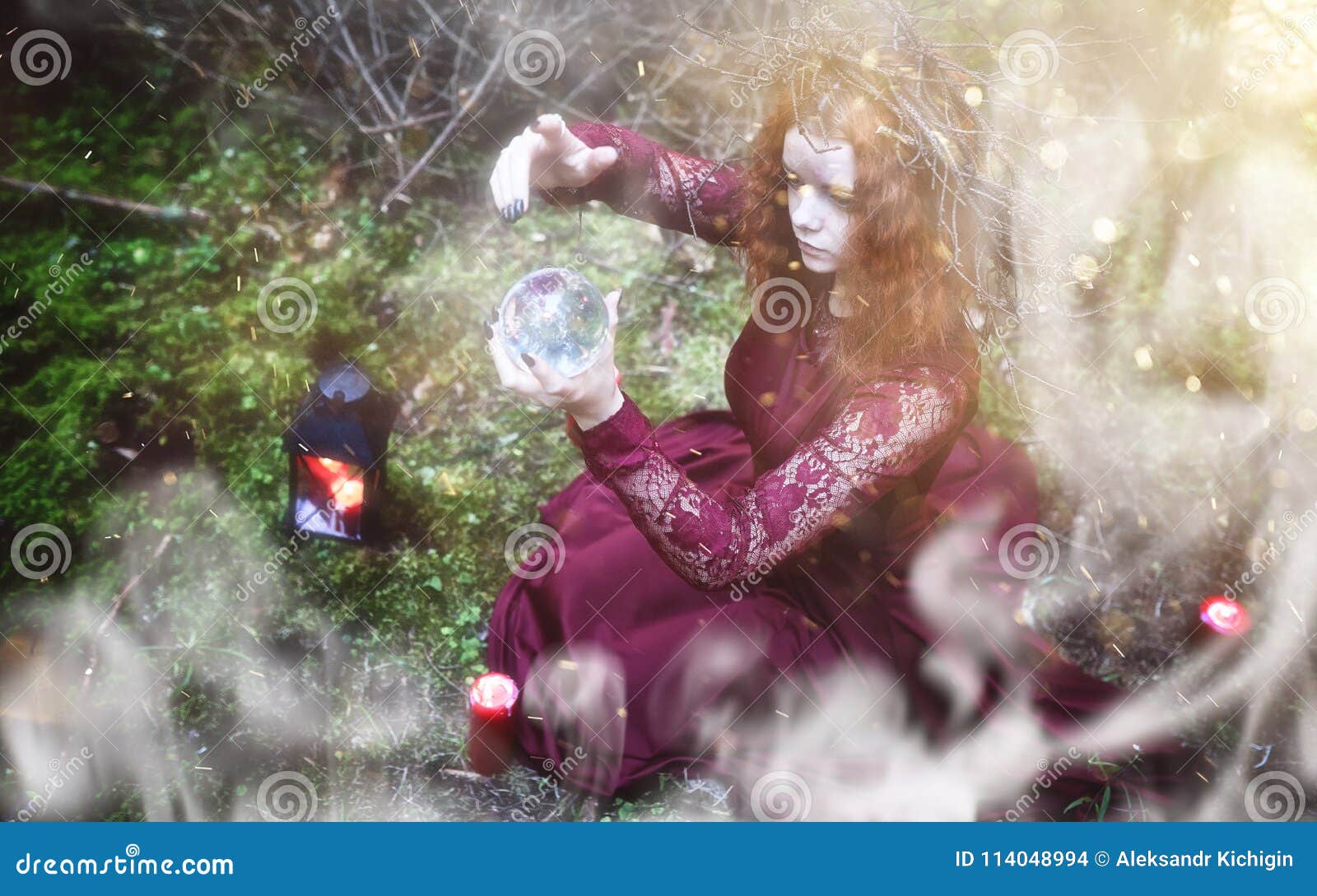 Witch ritual in a forest stock photo. Image of curse - 114048994