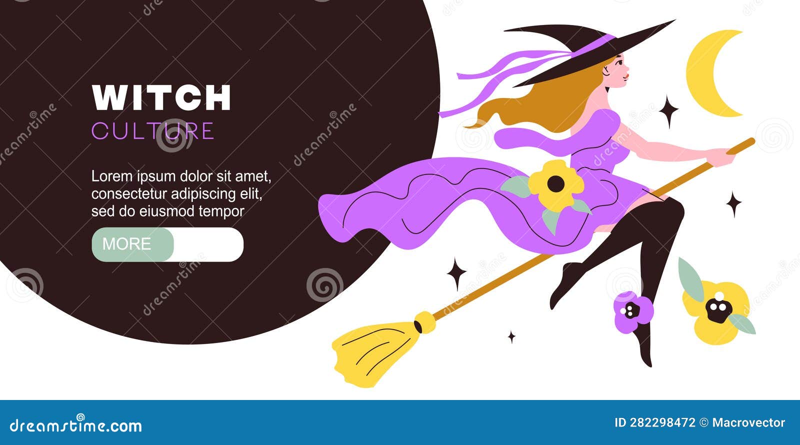 Witch Horizontal Banner stock illustration. Illustration of flower ...