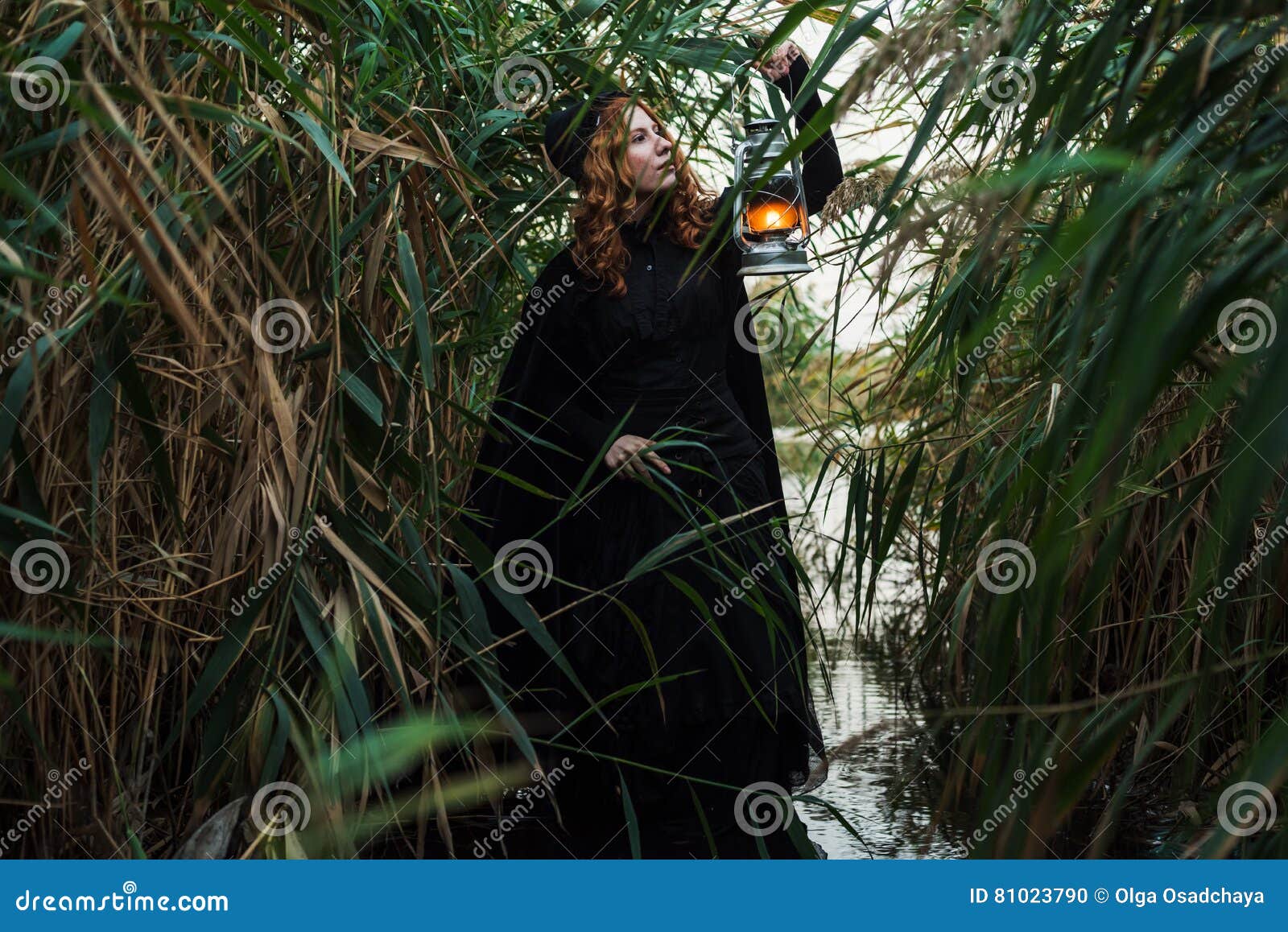 Witch with Light on a Swamp Stock Photo - Image of cast, hair: 81023790
