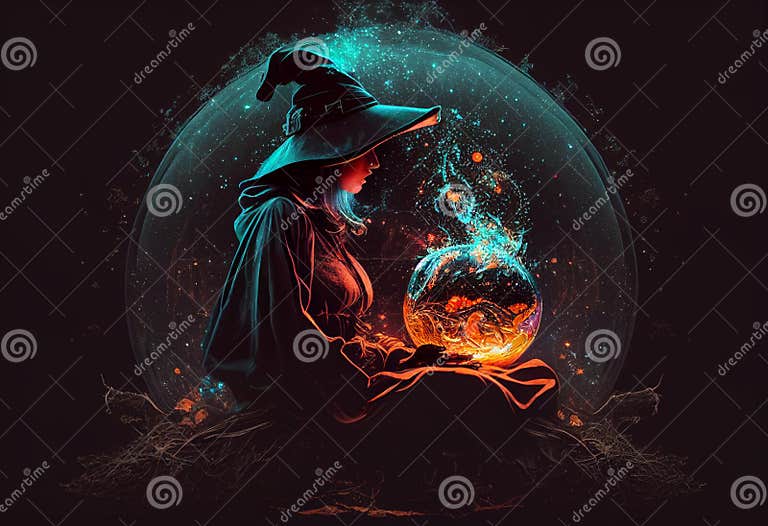 A Witch with a Magic Ball. AI Generated Stock Image - Image of mystic ...
