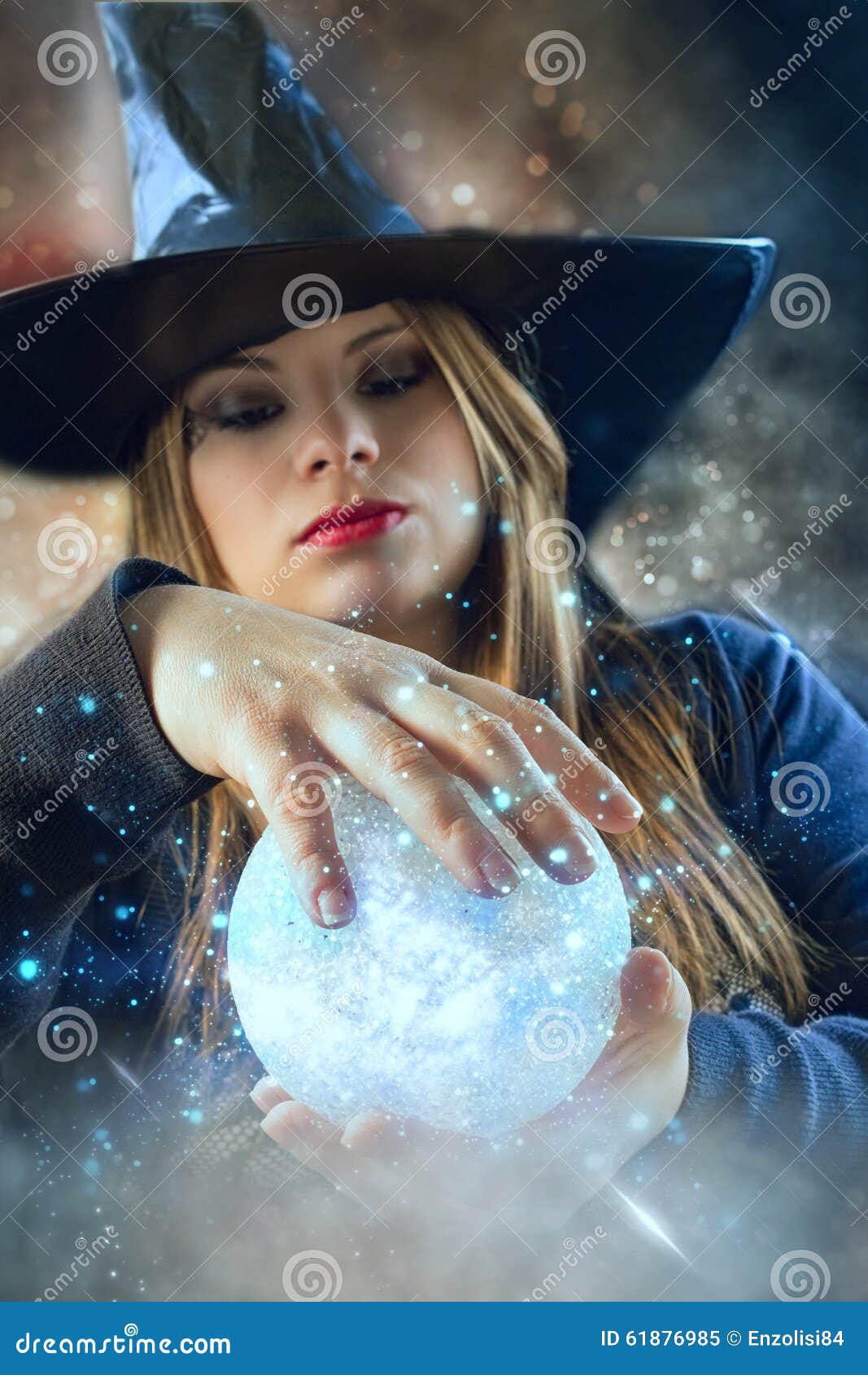 Witch with magic ball stock image. Image of halloween - 61876985