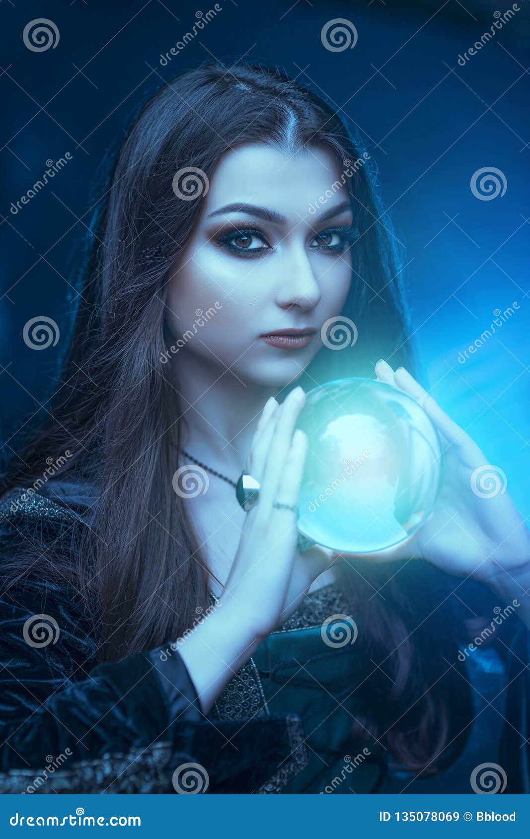 The Witch with Magic Ball in Her Hands Causes a Spirits Stock Image ...