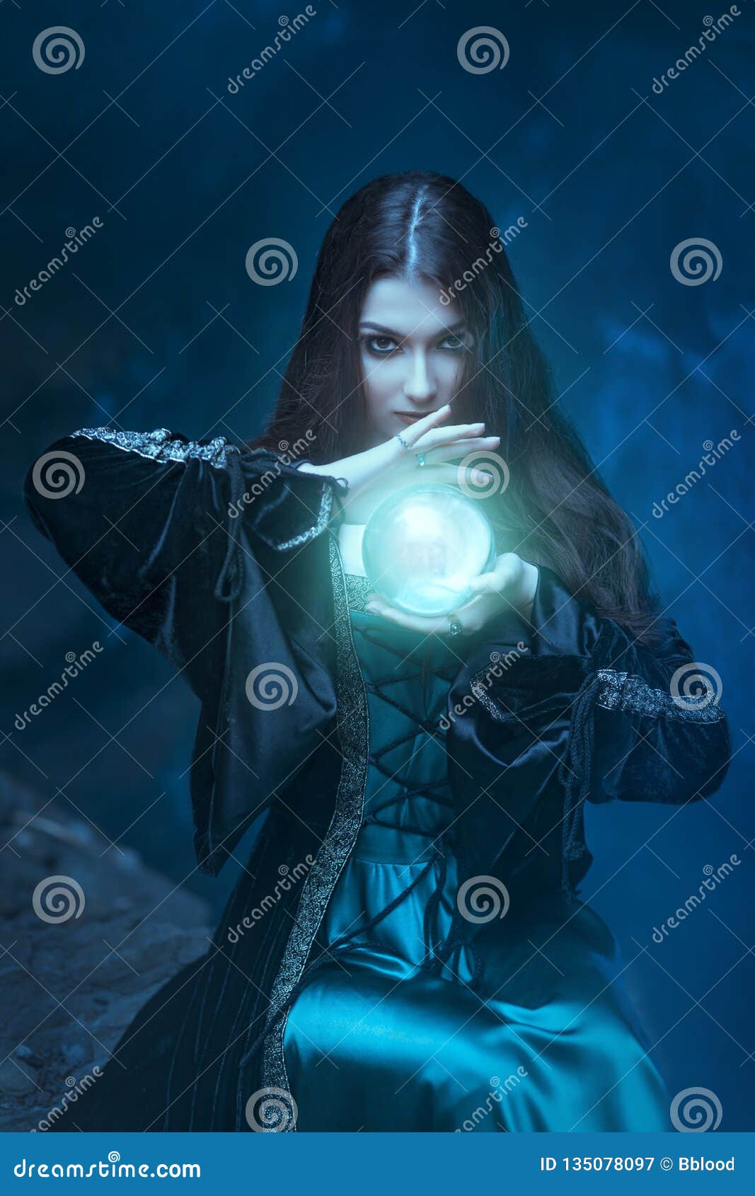 The Witch with Magic Ball in Her Hands Causes a Spirits Stock Image ...