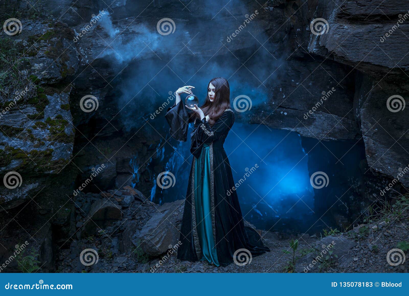 The Witch with Magic Ball in Her Hands Causes a Spirits Stock Image ...