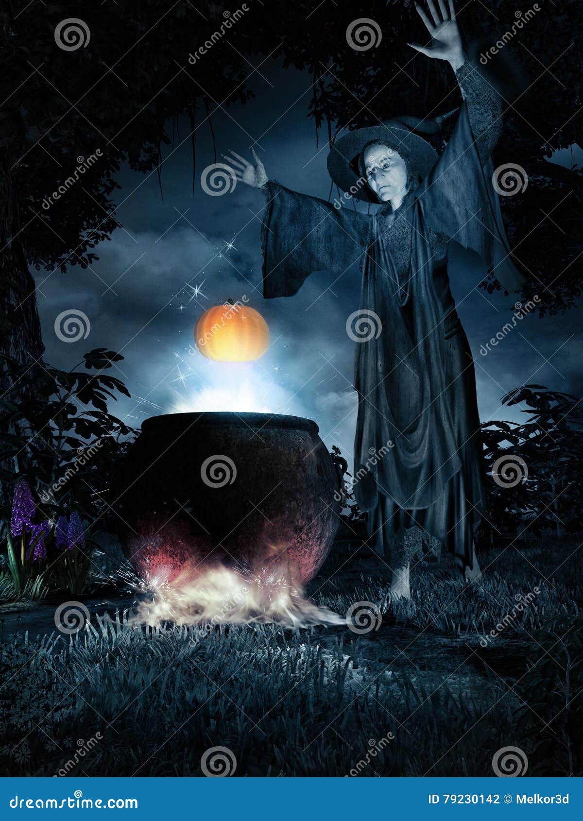 Witch and the Magic Cauldron Stock Illustration - Illustration of ...