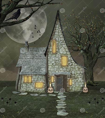 Witch magic house stock illustration. Illustration of lights - 32620644