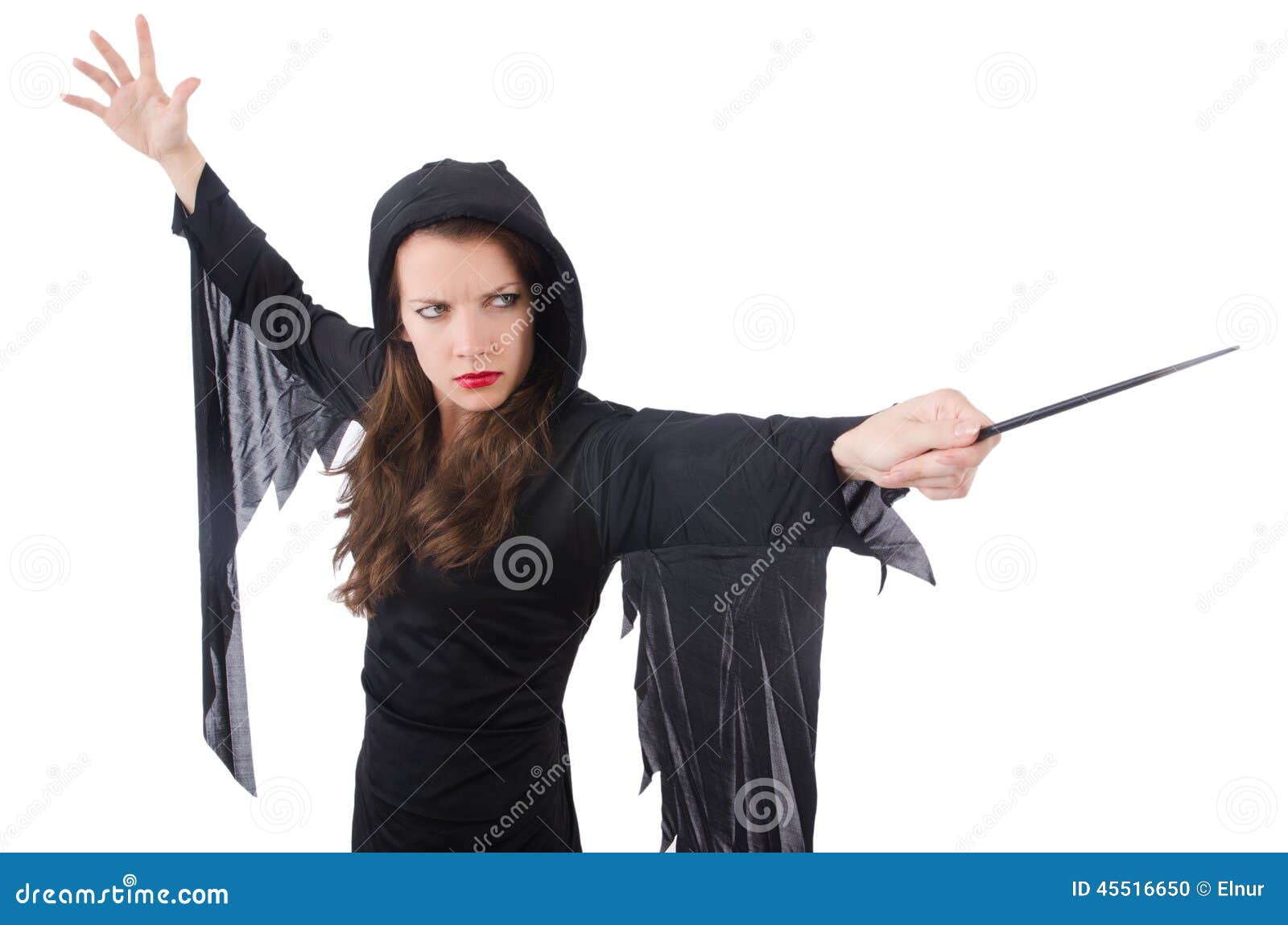 Witch with Magic Wand Isolated Stock Photo - Image of shot, performance ...
