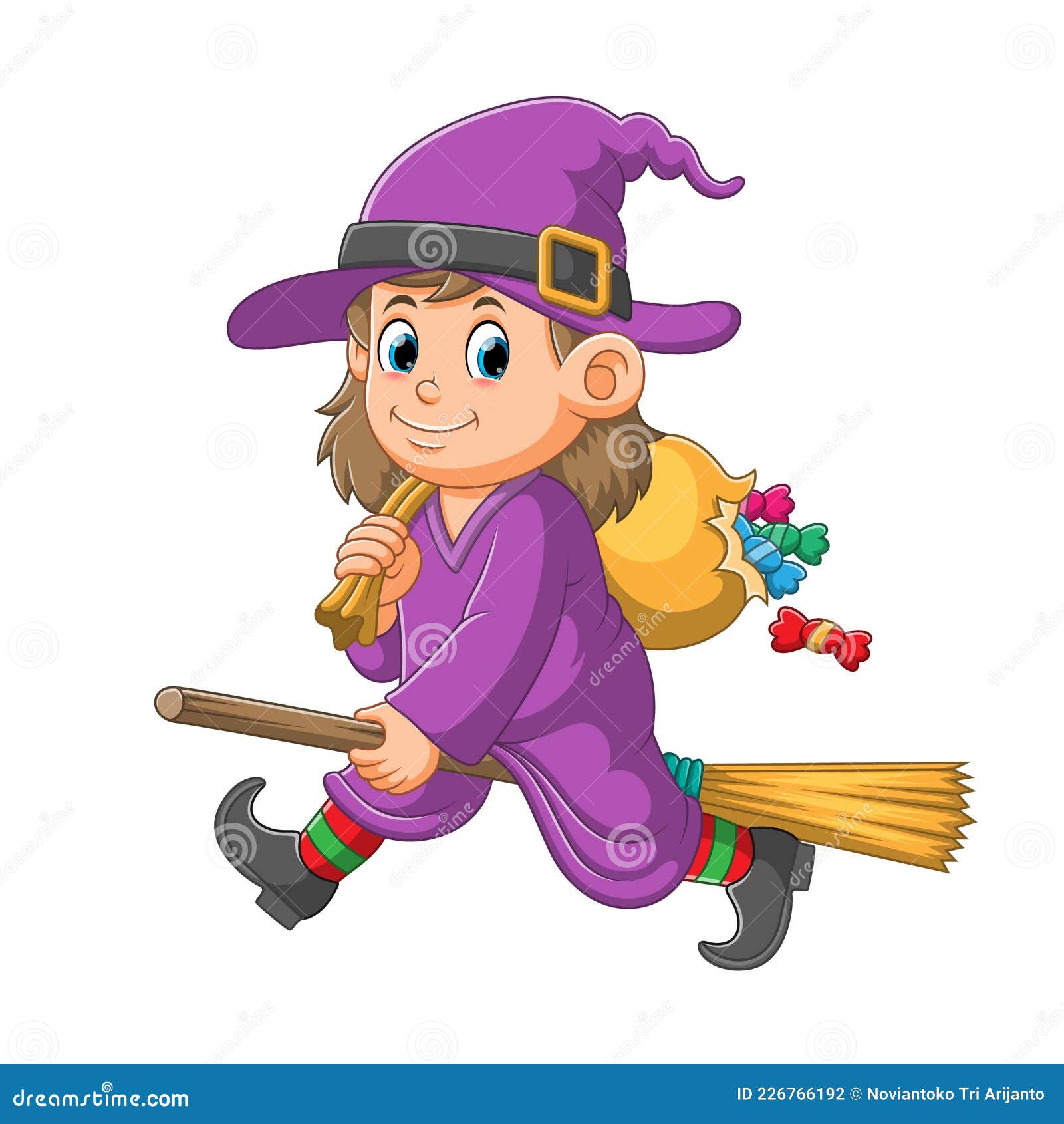 The Witch with the Magical Broom is Dropping the Candies from the Sack ...