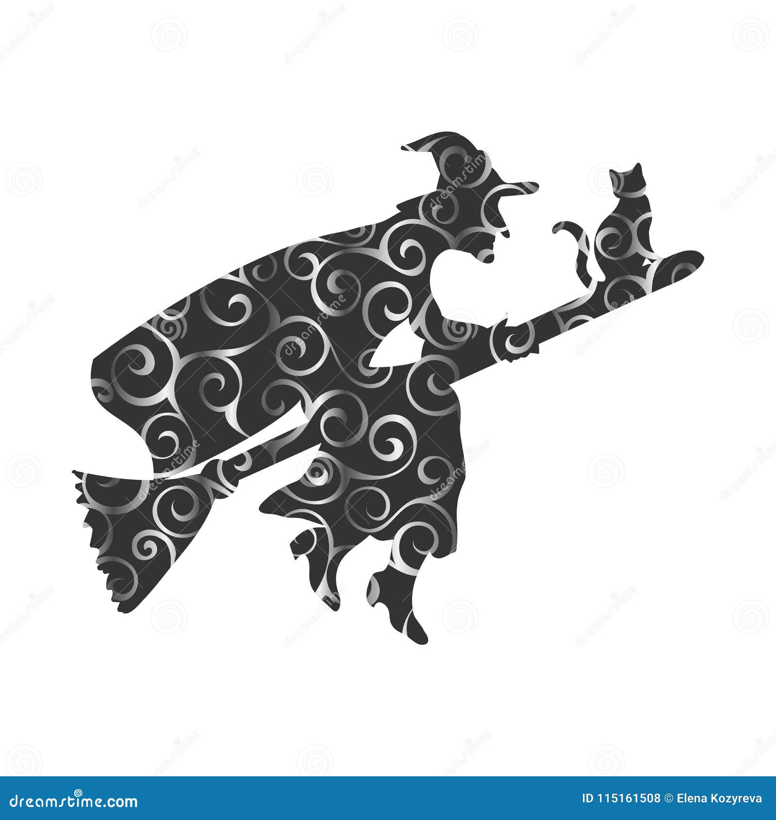 Witch Magical Pattern Silhouette Fantasy Broom. Stock Vector ...