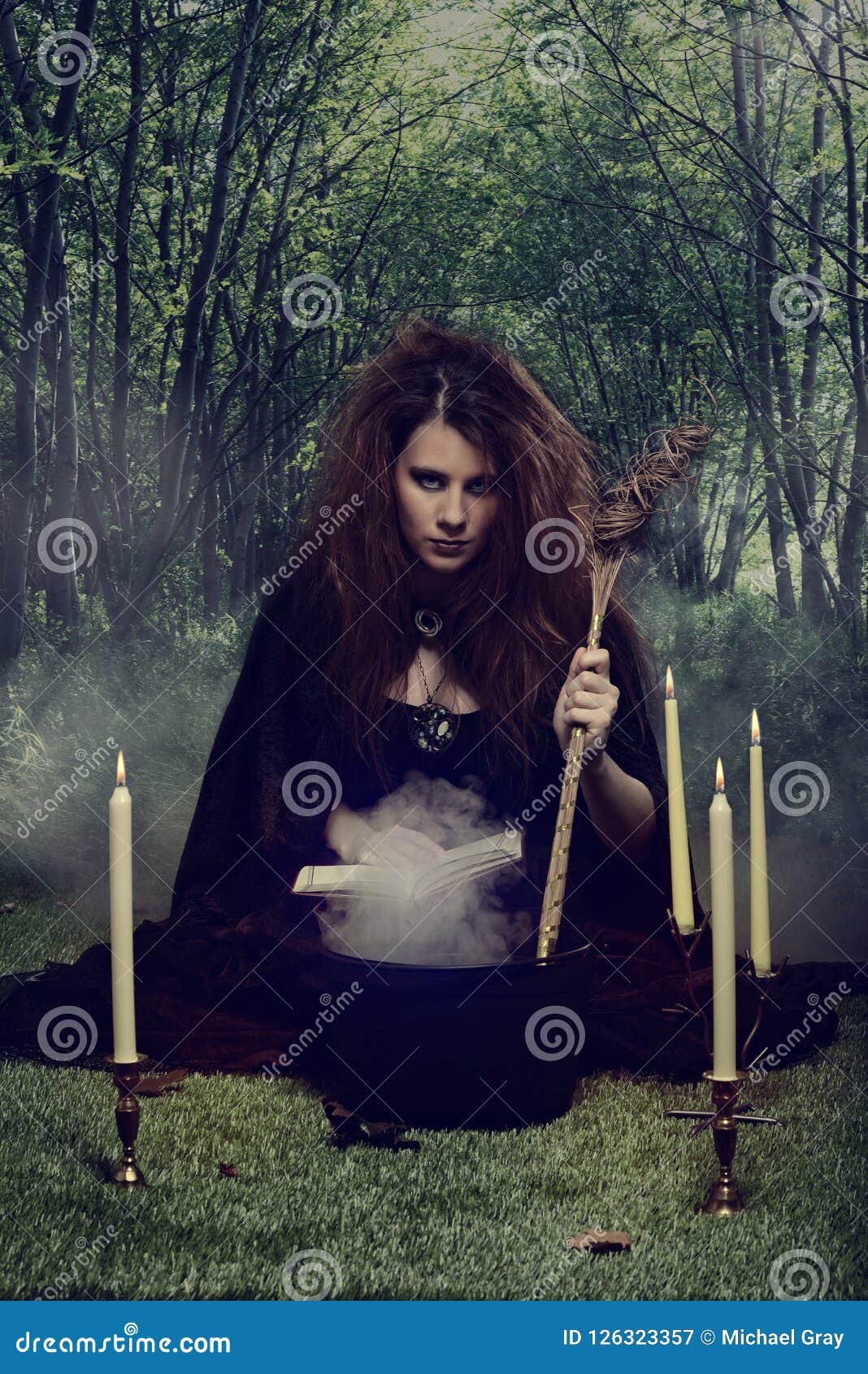 Witch Making a Potion in Her Cauldron Stock Image - Image of fear ...